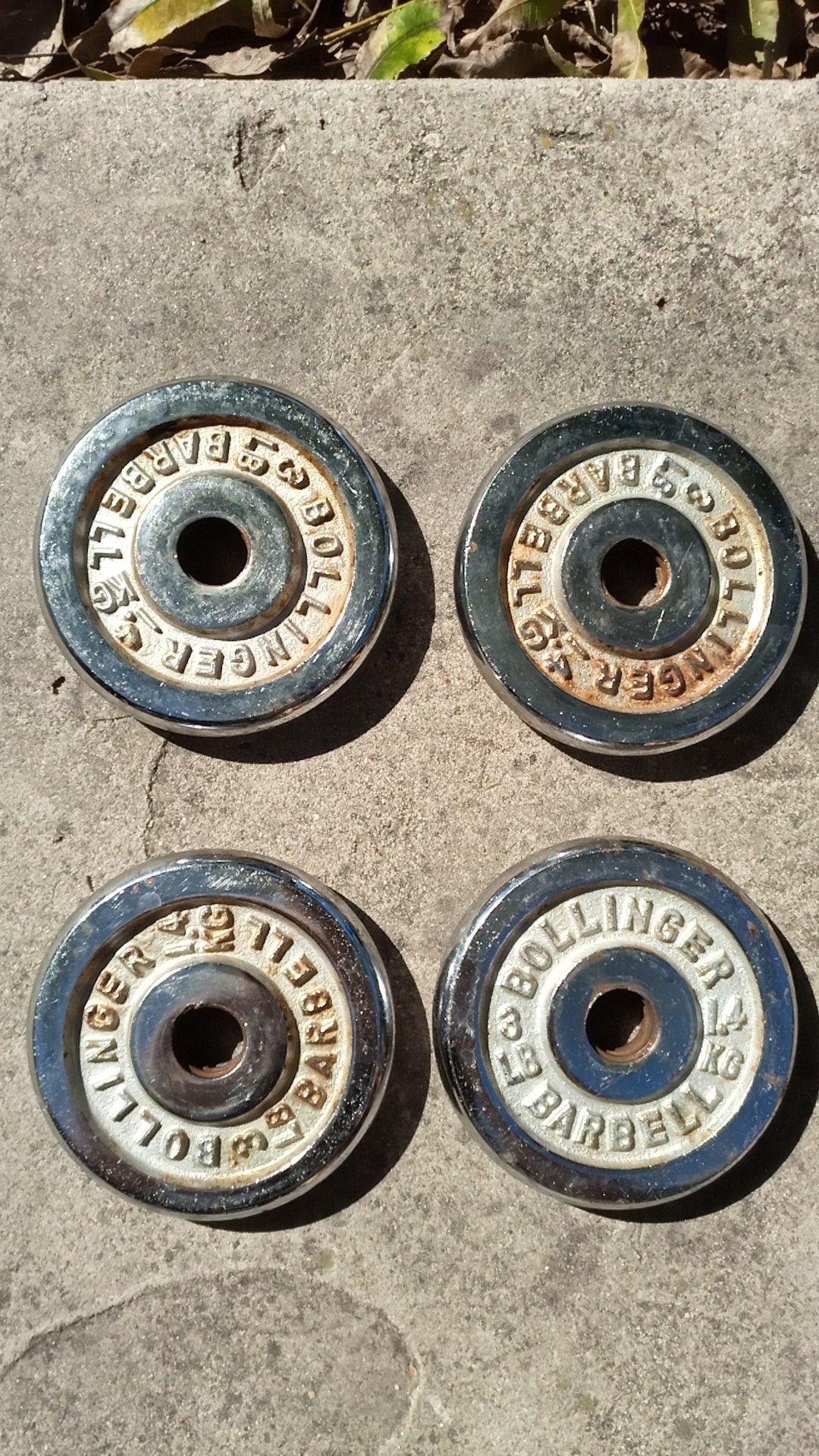 4 standard Steel Bollinger original 3 lbs / pound barbell one inch hole ...