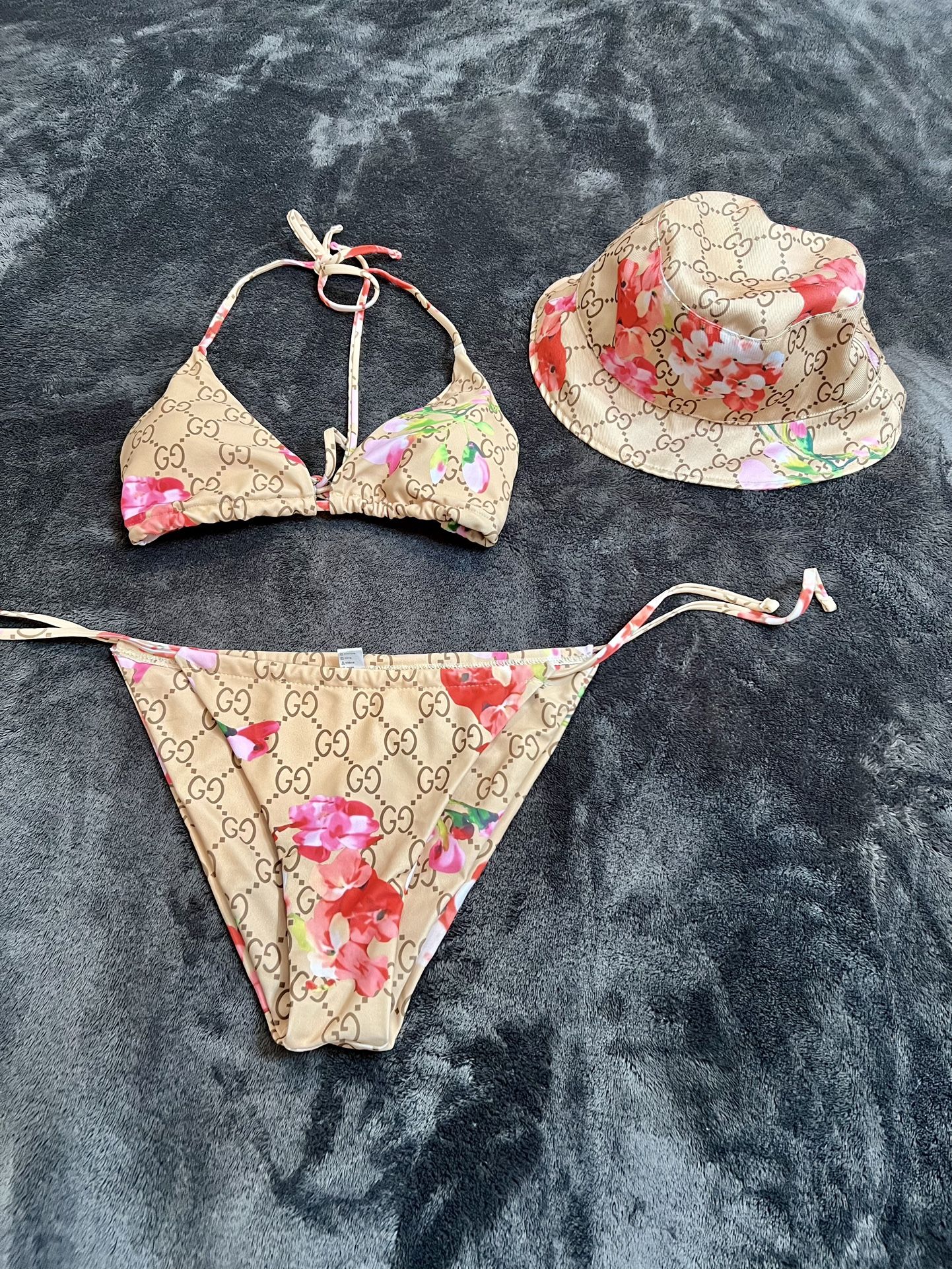 Brown And Tan Bikini With Matching Bucket Hat