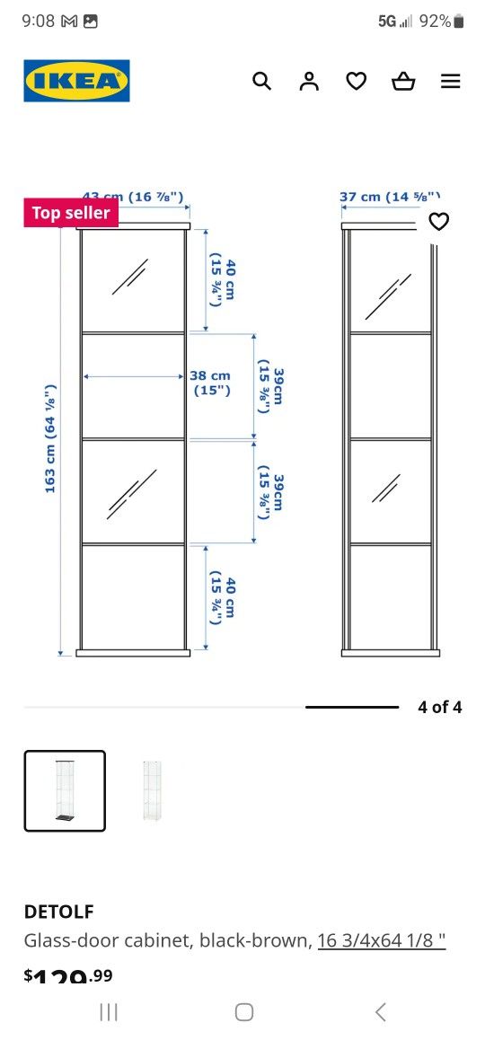 Ikea DETOLF Glass door cabinet black brown 16 3 4x64 1 8 for Sale in Glendale CA OfferUp