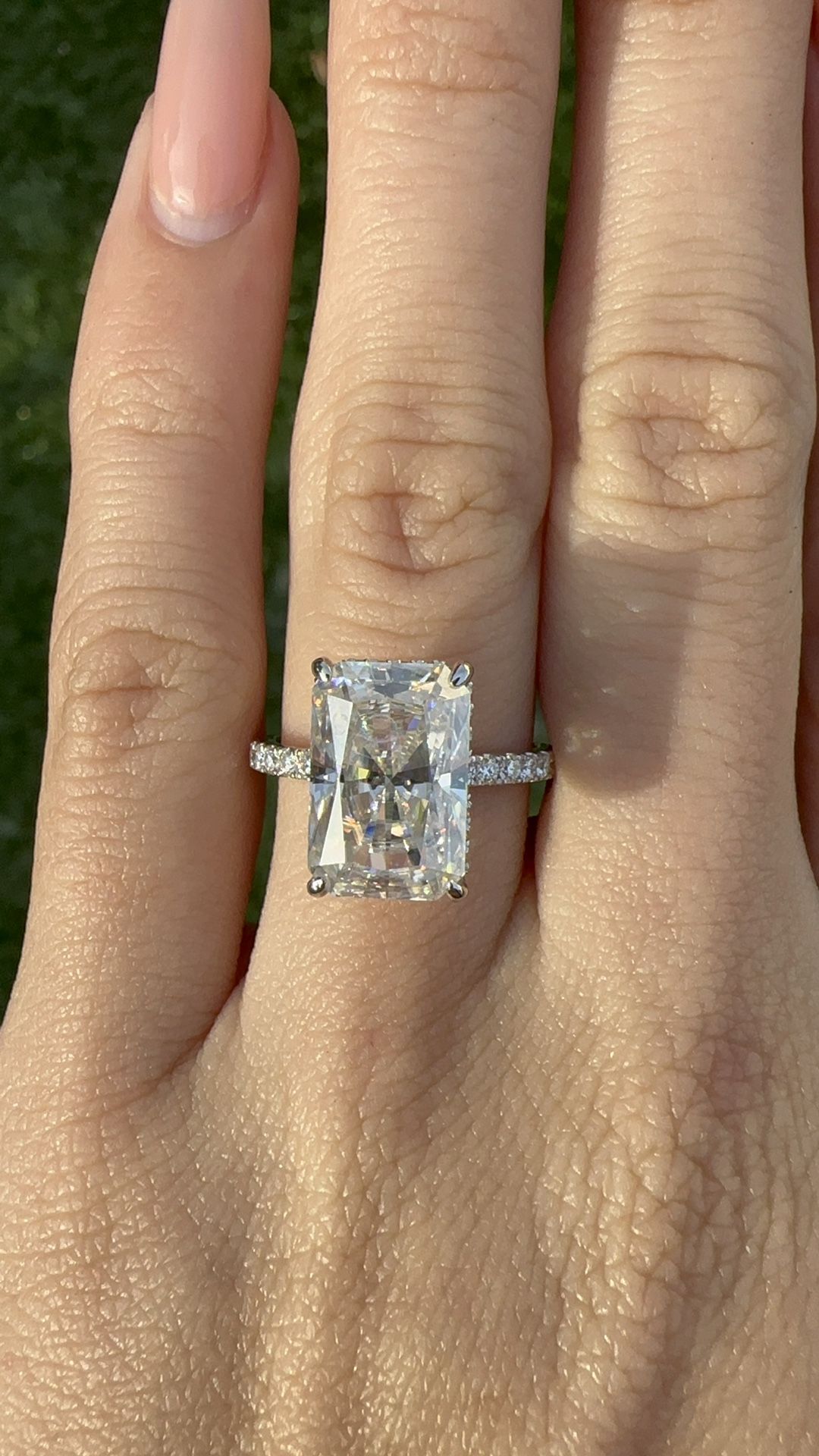 5 Carat Elongated Radiant Cut Moissanite Diamond Engagement Ring Pavé ...
