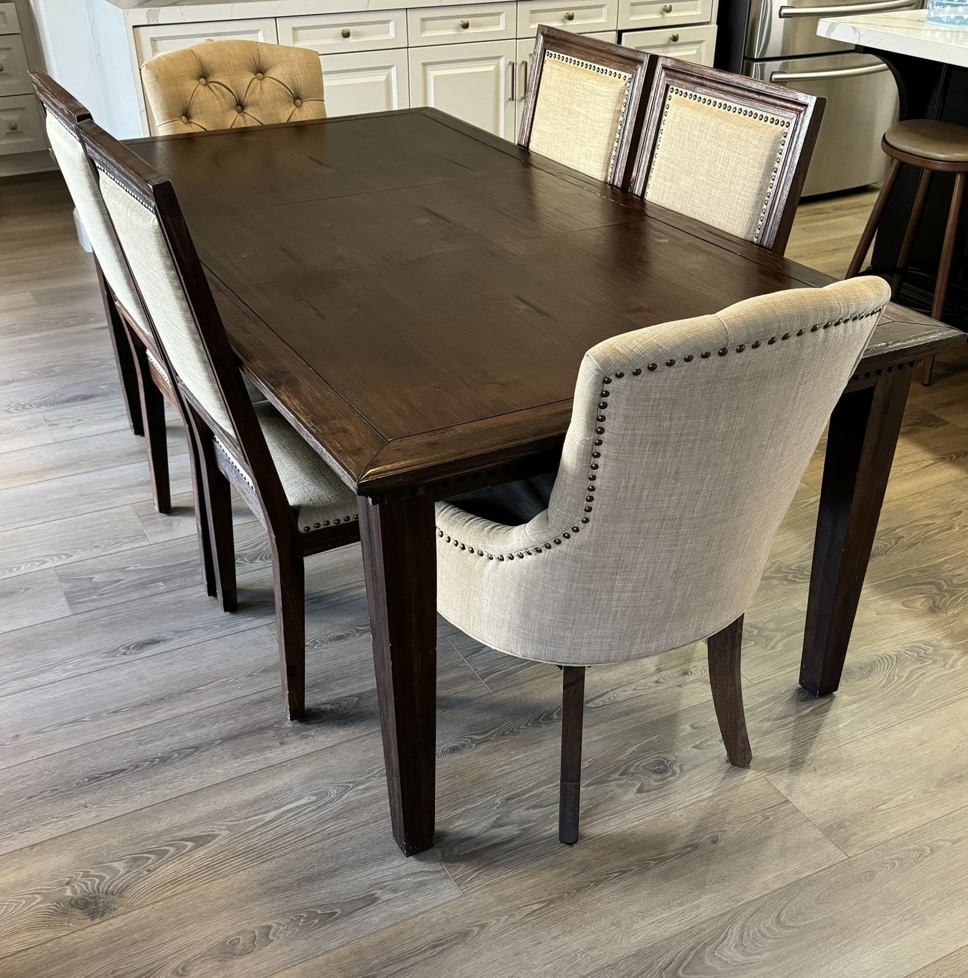 (Price Reduced) 78”x42” Extension Dining Table And Chairs, 7-piece set ...