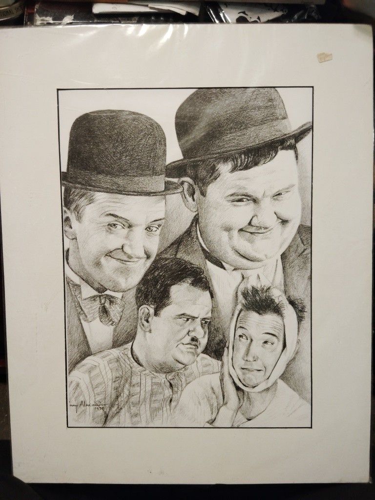 Laurel & Hardy graphite Sketch Print Penny Alexander 1978