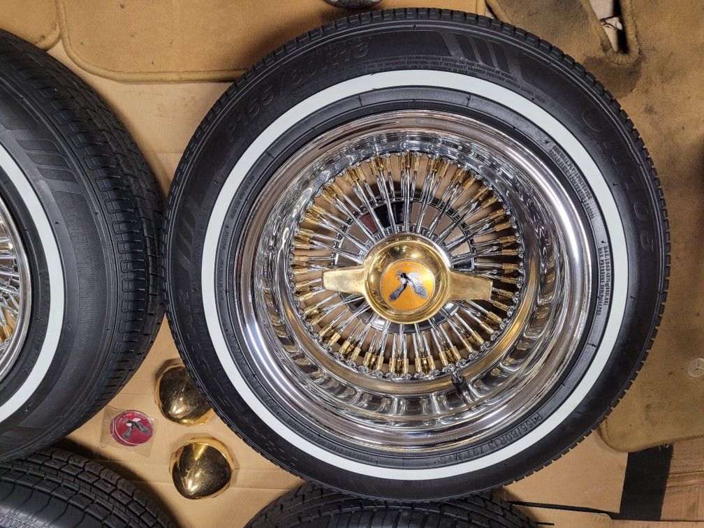 Lowrider 72 Spoke Wire Rims 13x7 Wheels Whitewall Tire Gold Knockoffs ...