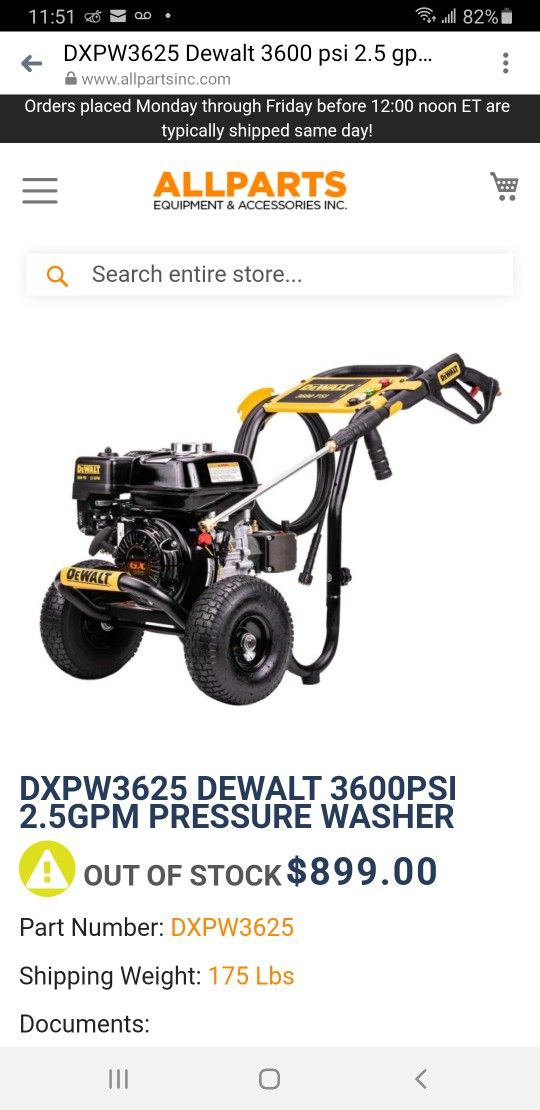 Dewalt Honda 3600psi Triple A PUMP PROFESSIONAL GRADE PRESSURE WASHER ...