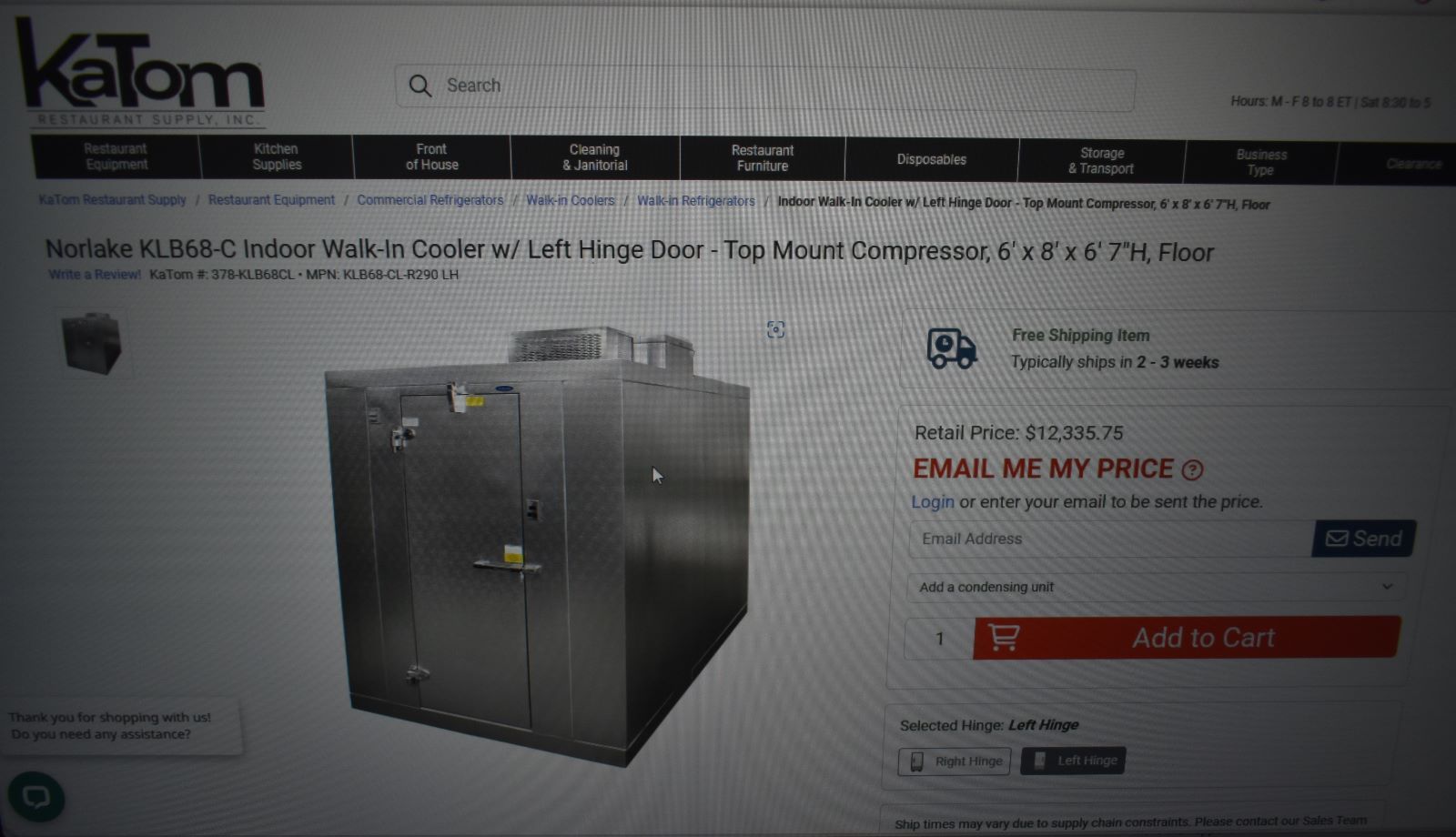 Brand New Norlake Walk-In Cooler 6 ‘X 8 X 6 Klb 68– C kold Locker for ...