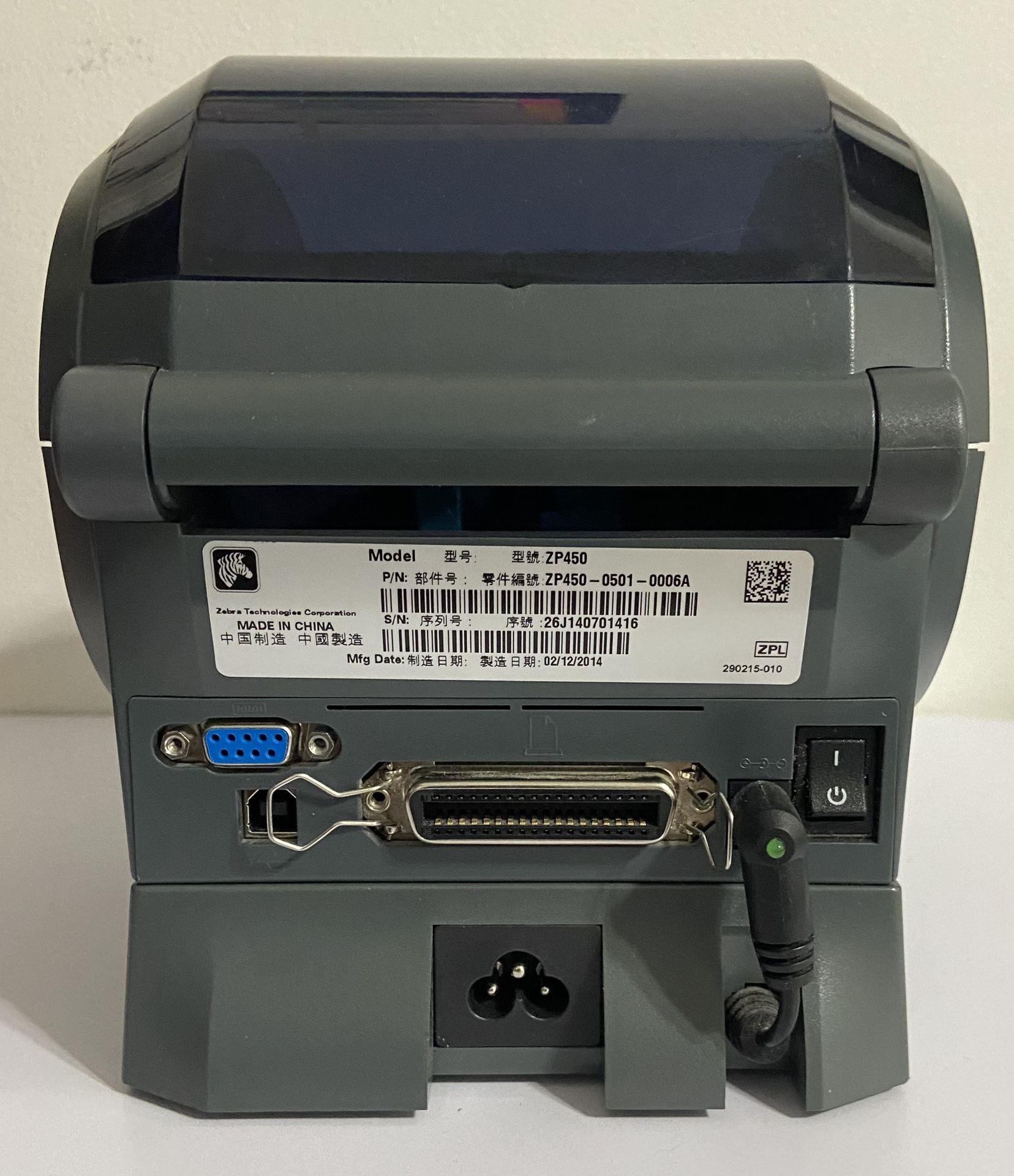 Zebra ZP450 Direct Thermal Barcode Label Printer ZP contact info removed 0006A 224 Printing Graphic arts