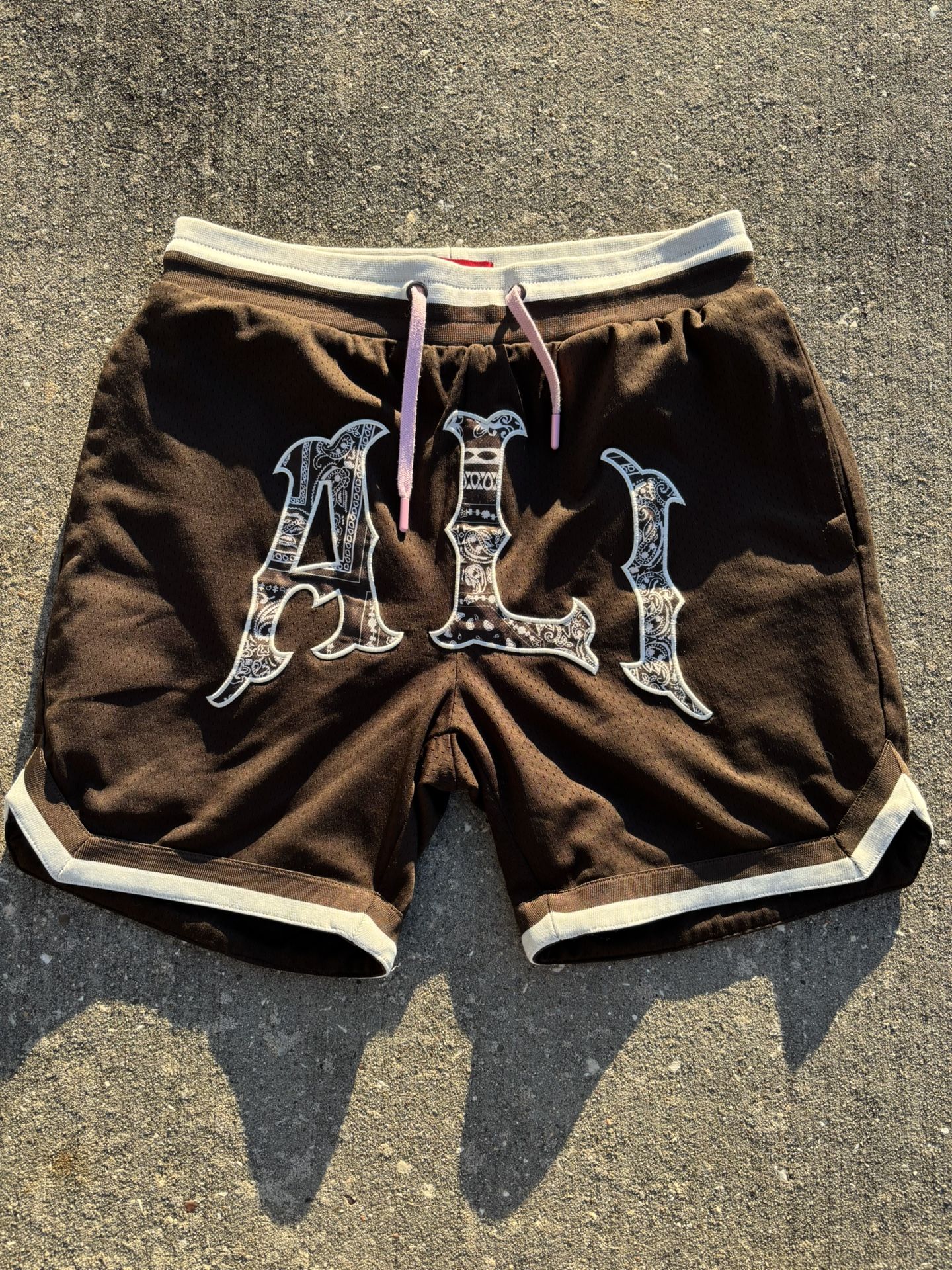 Brown Cream and Pink Muhammad Ali Shorts (Shoe Palace) for Sale in ...