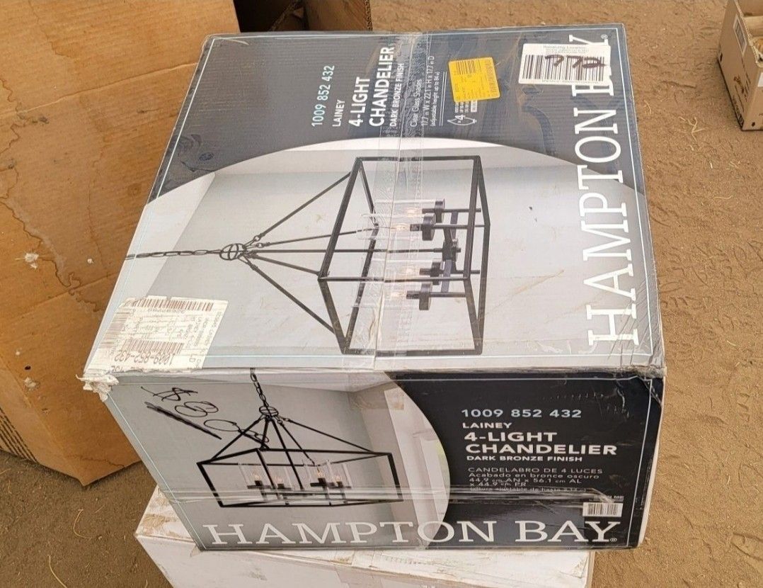 New Hampton Bay Lainey 4-Light Bronze Chandelier Light Fixture with ...