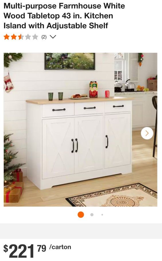 Multi-purpose Farmhouse White Wood Tabletop 43 in. Kitchen Island with ...