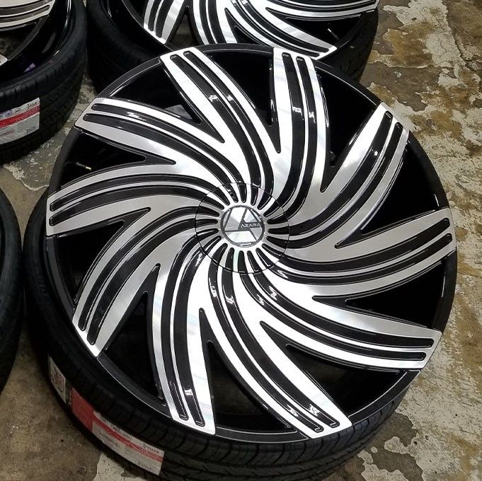 28” Inch Azara Aza 502 Black Machined Rims 28x10 w/ 275/25ZR28 Tires ...