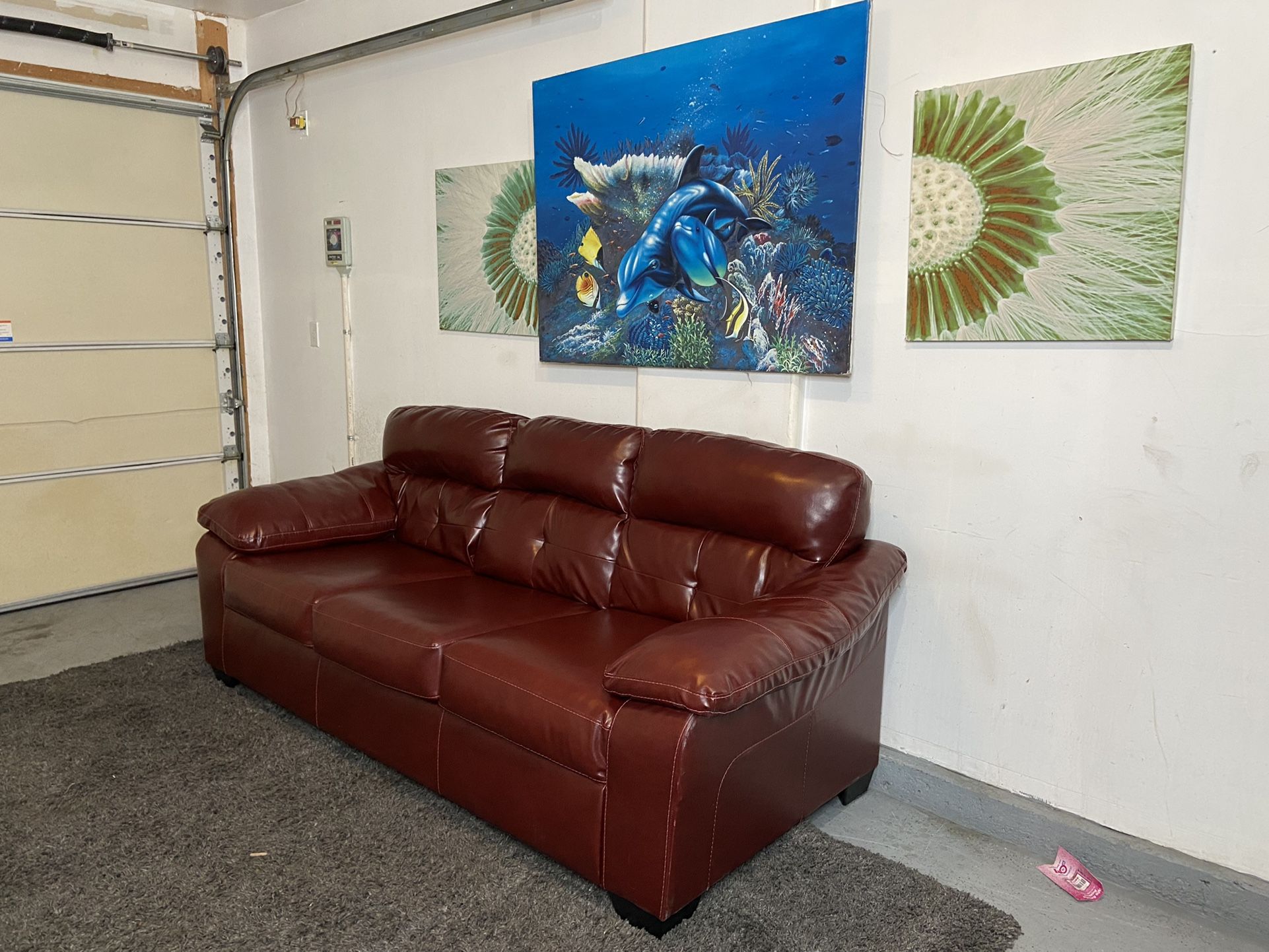 * Like New * Ashley Furniture 1 Peice Ruby Red Leather Sofa ( Free ...