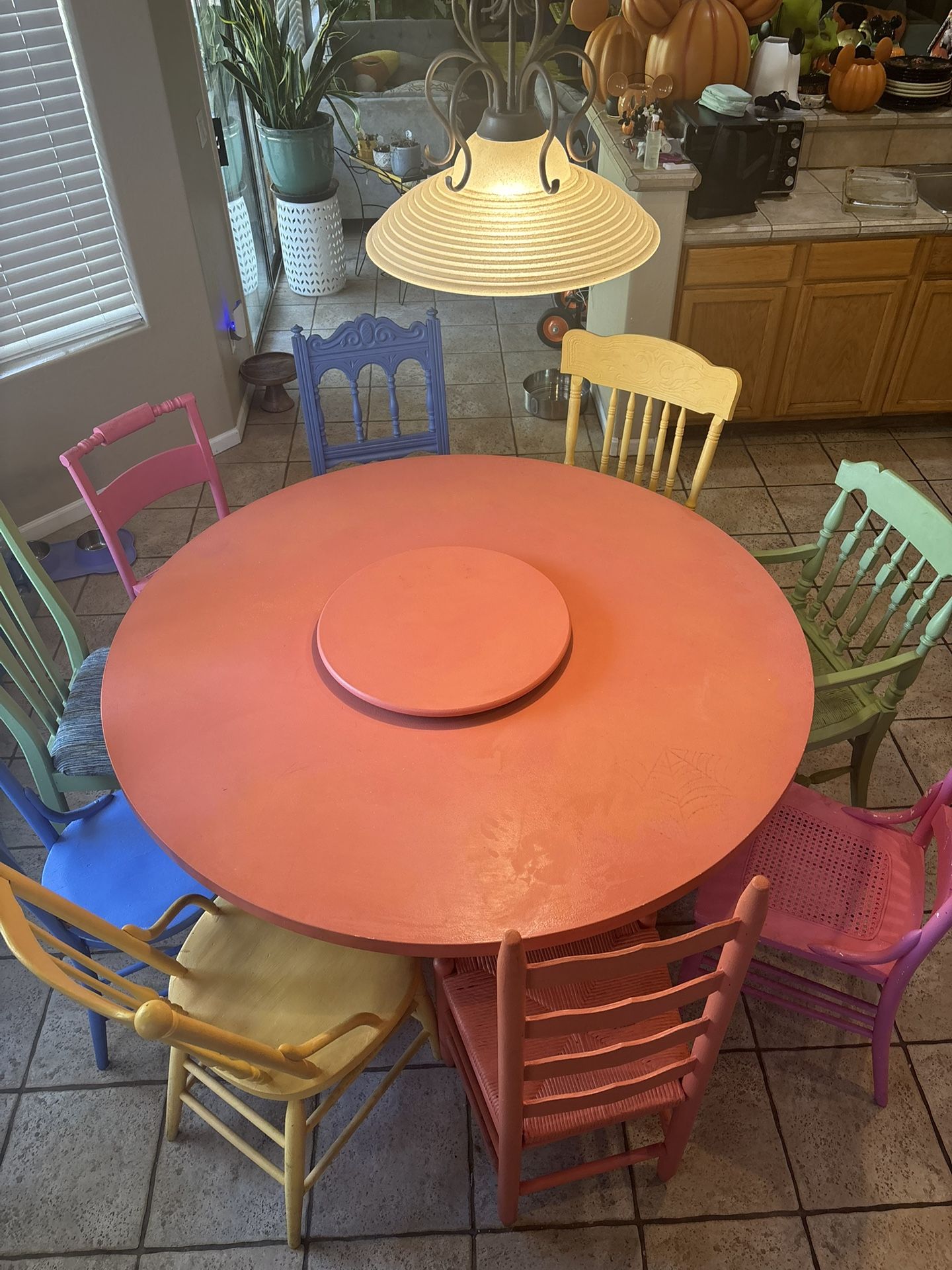60 Inch Round Dining Table With Nine Chairs And The Lazy Susan for Sale ...