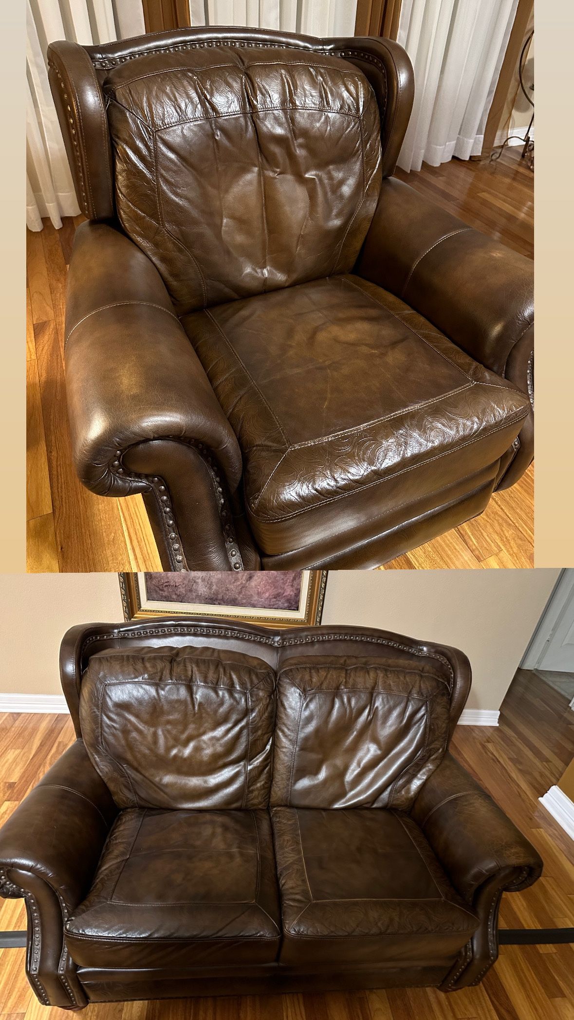 Real Leather Loveseat and Recliner couch Set (Free delivery) for Sale ...