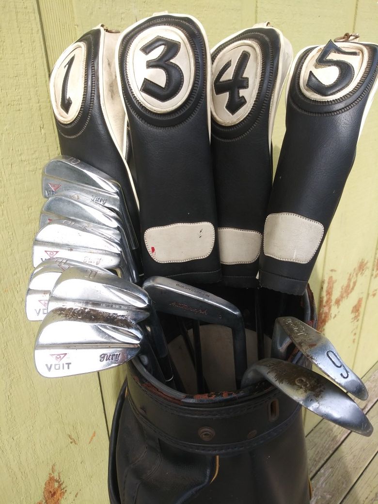 Vintage voit fury golf clubs. Full set with vintage leather bag. for ...