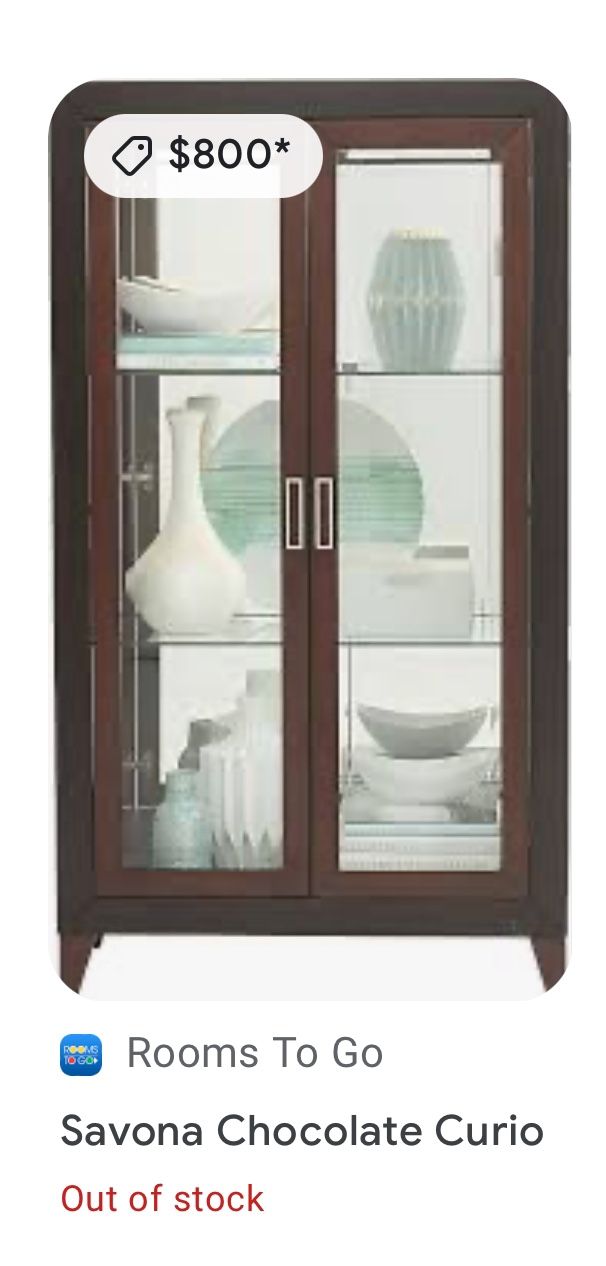 Rooms To Go Savona Chocolate Curio Glass cabinet Furniture