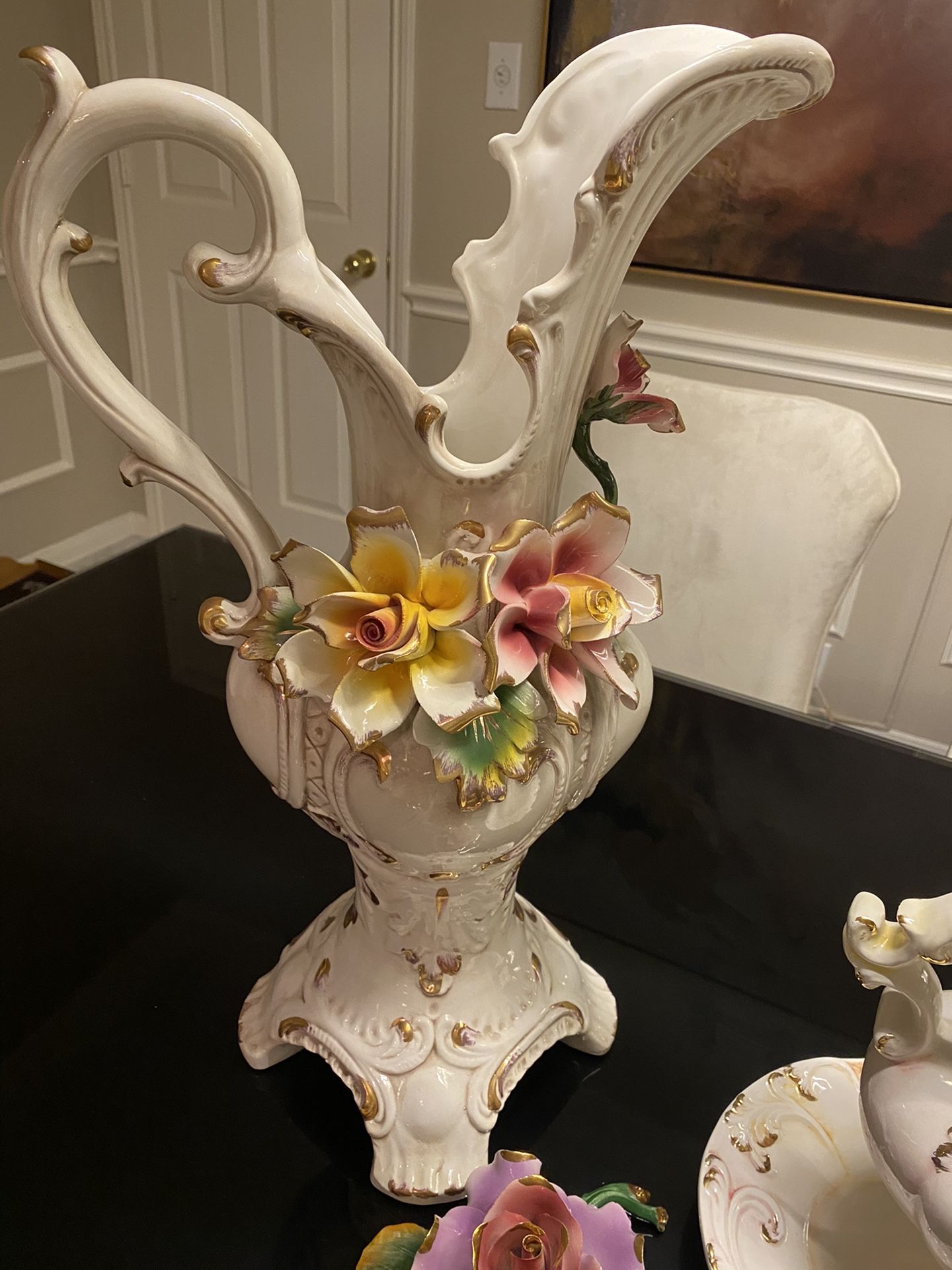 Capodimonte Exquisite Italian Porcelain Pitcher Vase 2 And A Large capodimonte-exquisite-italian-porcelain-pitcher-vase-2-and-a-large
