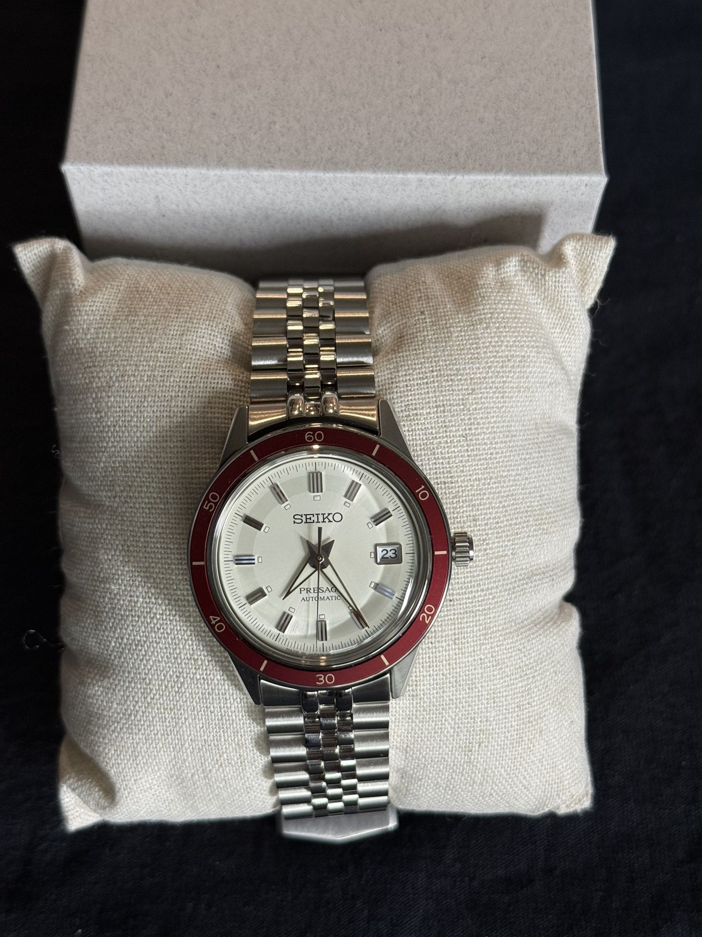 Seiko PRESAGE Automatic Watch Ref: SRPH93J1 White Dial Red Bezel FULL ...