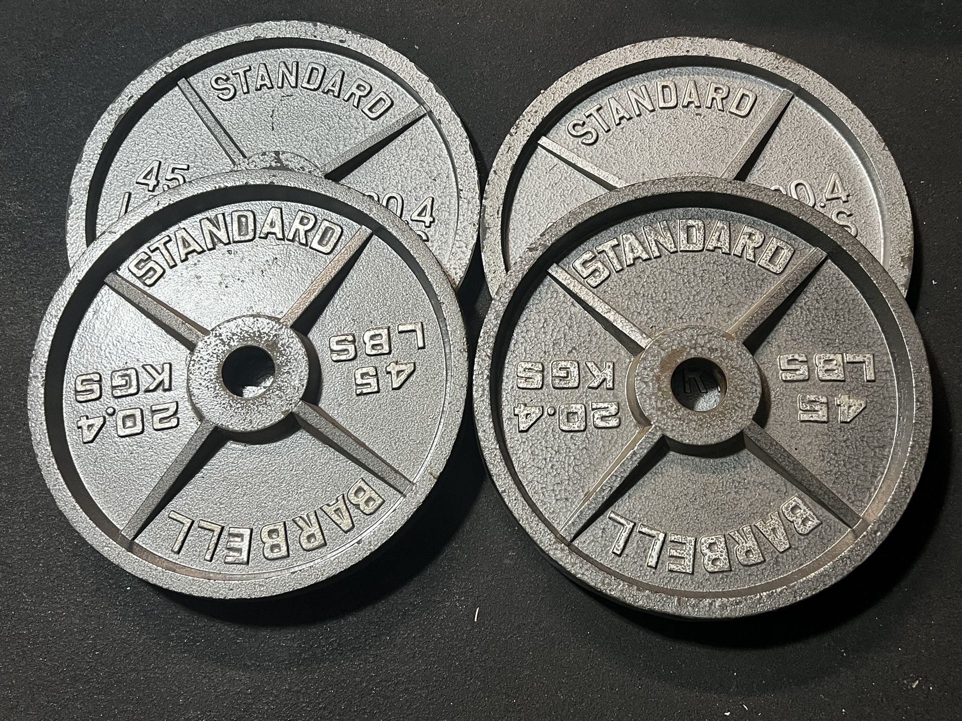 Standard Barbell Gray Olympic Cast Iron Weight Plate, 45 lb Pounds Each ...