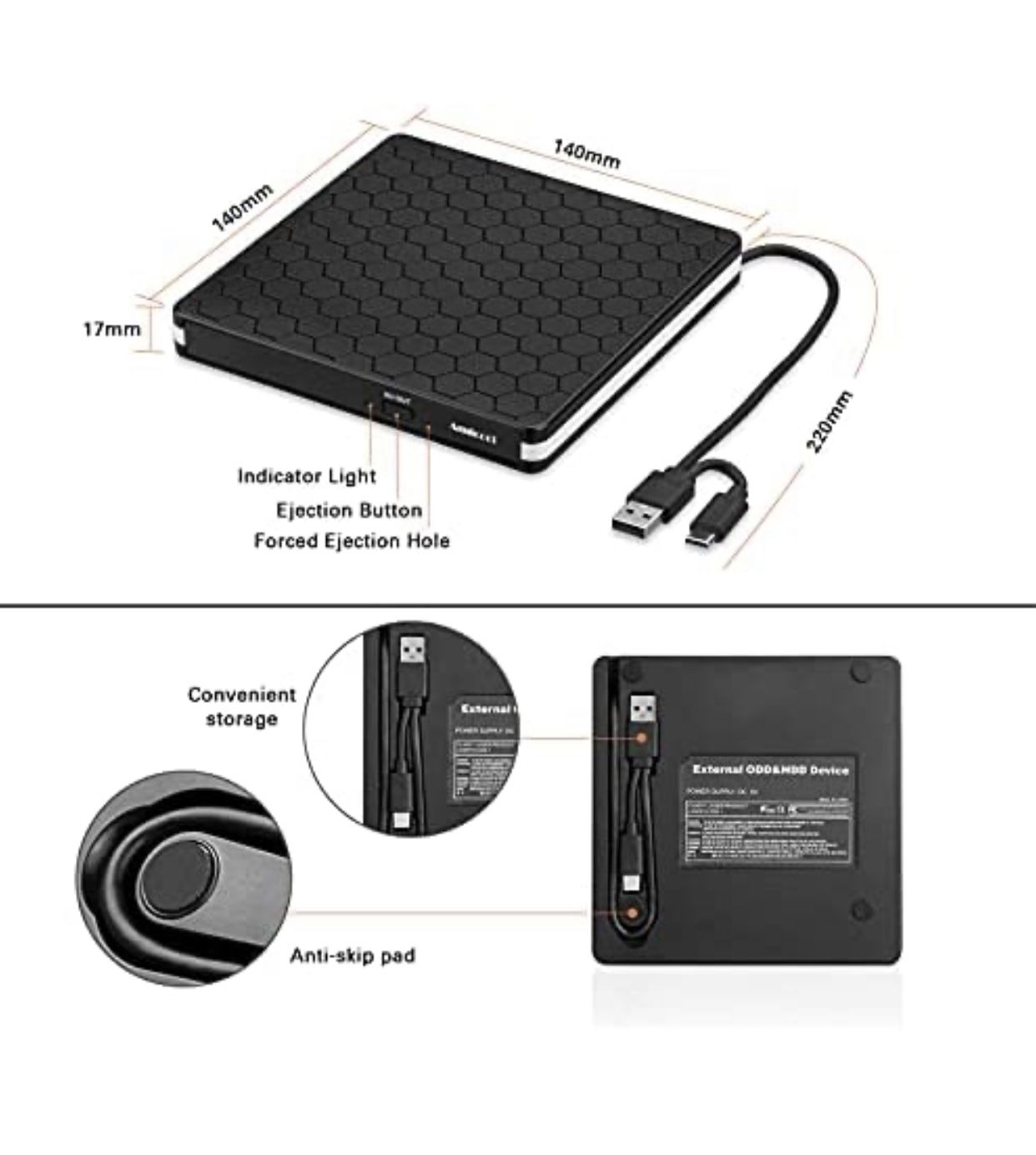 External DVD Drive, Amicool USB 3.0 Type-C CD DVD +/-RW Optical Drive ...