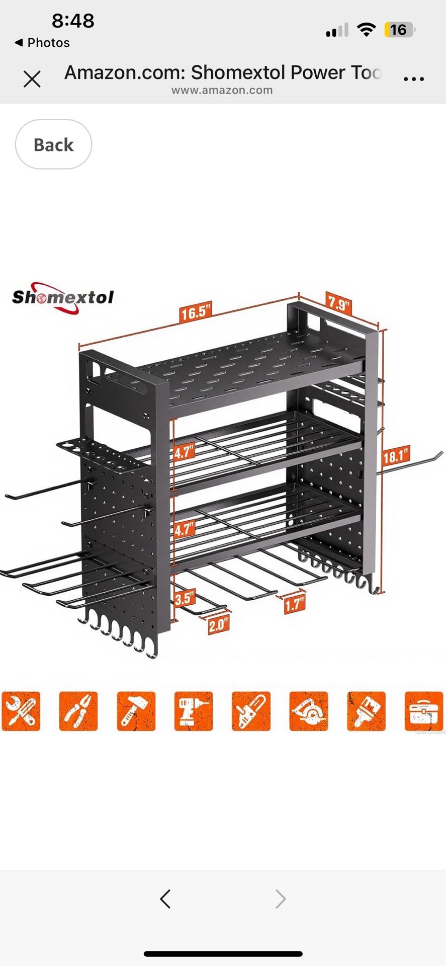 Power Tool Organizer Wall Mount,4 Layers Capacity Garage Shelves,Garage ...