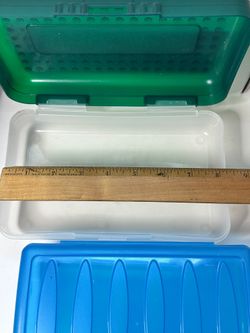 VINTAGE Spacemaker green & clear & Spacemaker 2 blue plastic pencil box ...