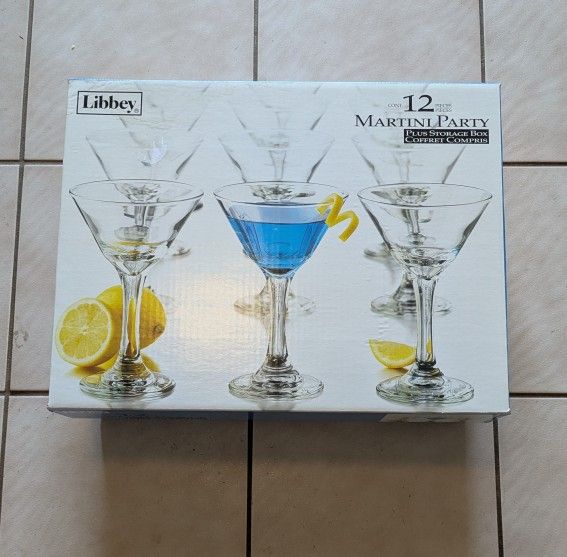 Glasses Martini Party Set Of 12 Plus Storage Box for Sale in Brandon ...