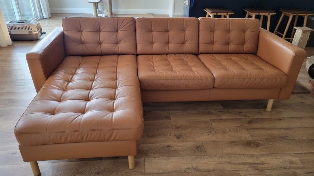 Ikea Morabo Brown Leather Sofa With Chaise for Sale in Corona, CA - OfferUp