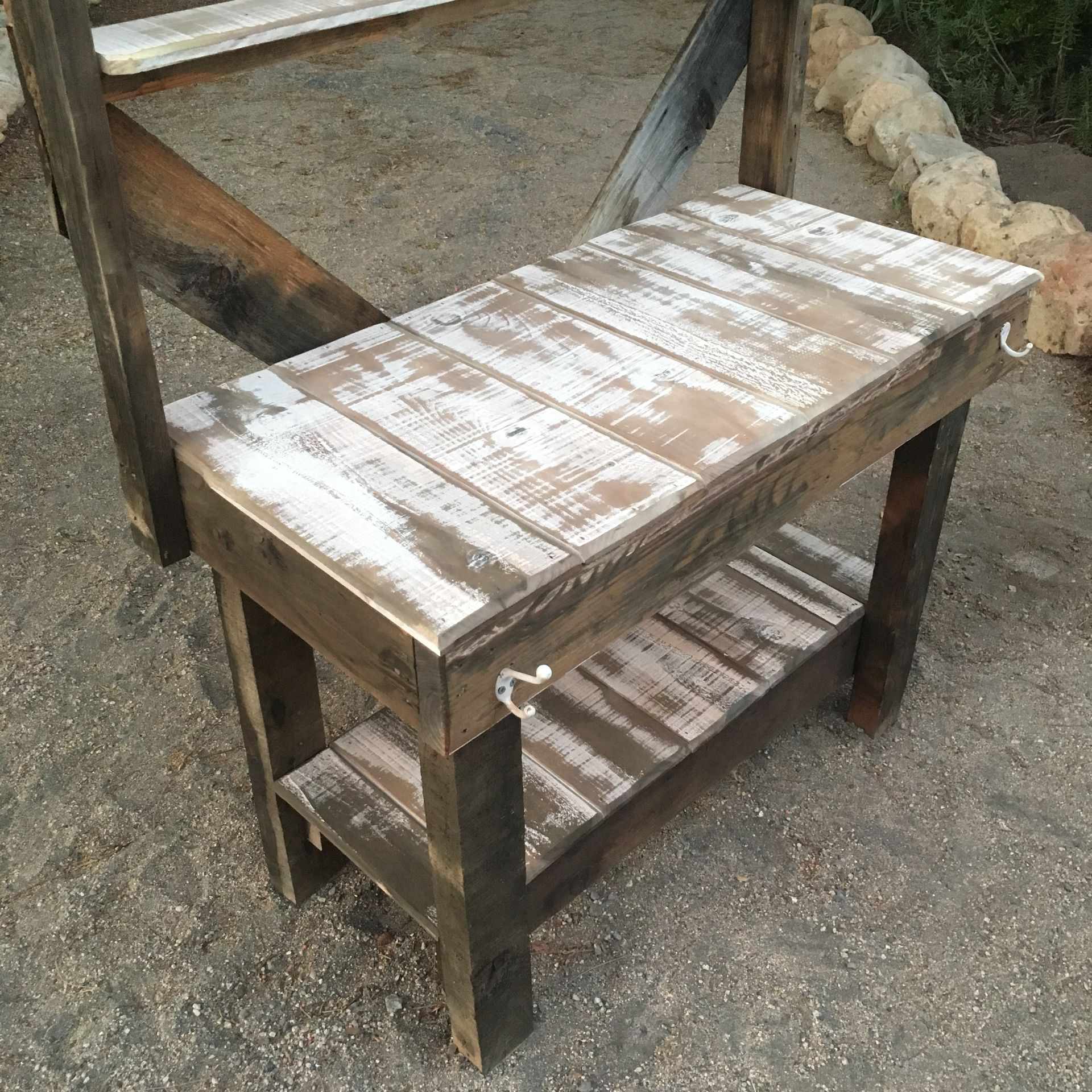 Handmade rustic potting bench garden table bakers rack reclaimed wood ...