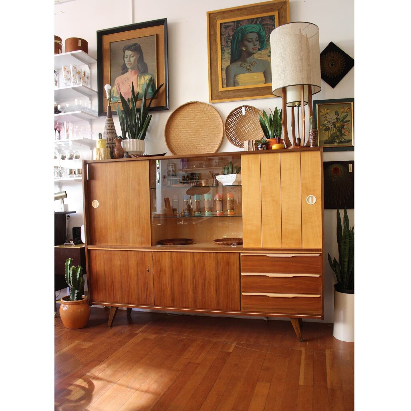 50s mid century German teak shrunk wall unit / mini bar for Sale in ...