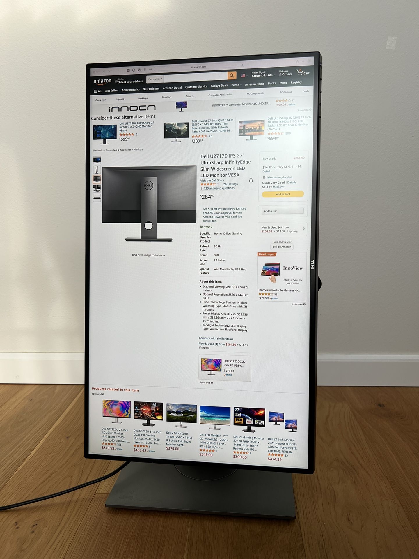 Dell Monitor 27” Inch U2717D for Sale in Issaquah, WA - OfferUp