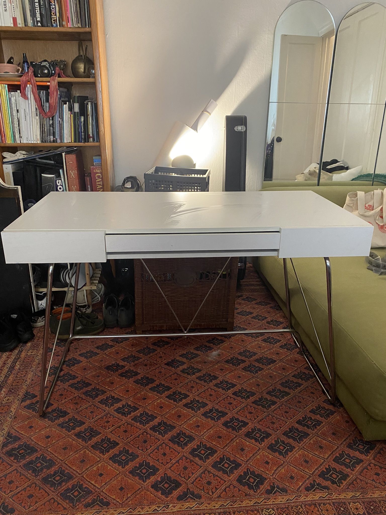 CB2 White Desk With Metal Legs for Sale in Los Angeles, CA - OfferUp