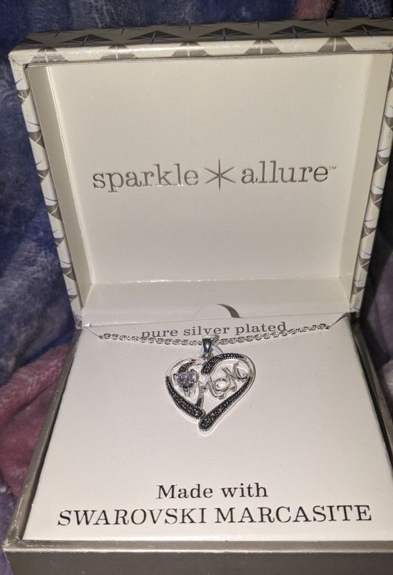 NEW Sparkle Allure Swarovski Marcasite Mom Silver Plated Pendant Necklace Necklaces
