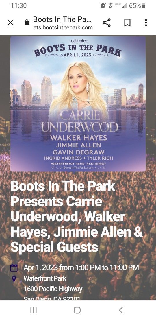 Boots In The Park Ticket GA Pit Pass + Ticket, Saturday April 1st for ...