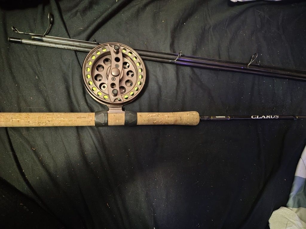 Okuma Aventa Centerpin Reel On 13' 4-Piece Shimano Clarus Rod for Sale ...