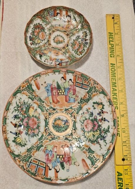 Antique Hand Painted Chinese Rose Mandarin Plates Ching Qing Dynasty ...