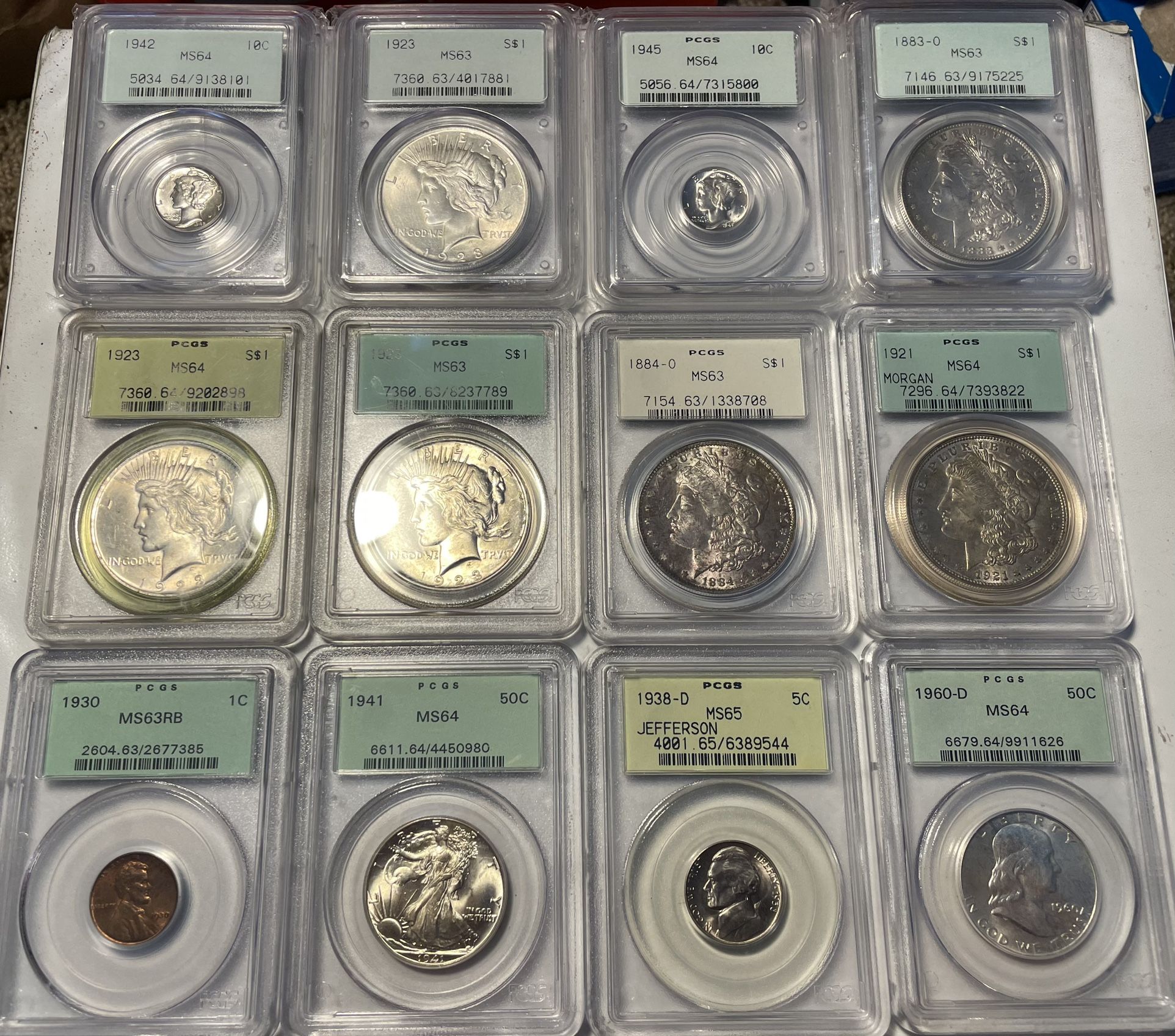 Collection Rare PCGS Old Green Holder 90s Graded Coins Morgan Peace ...