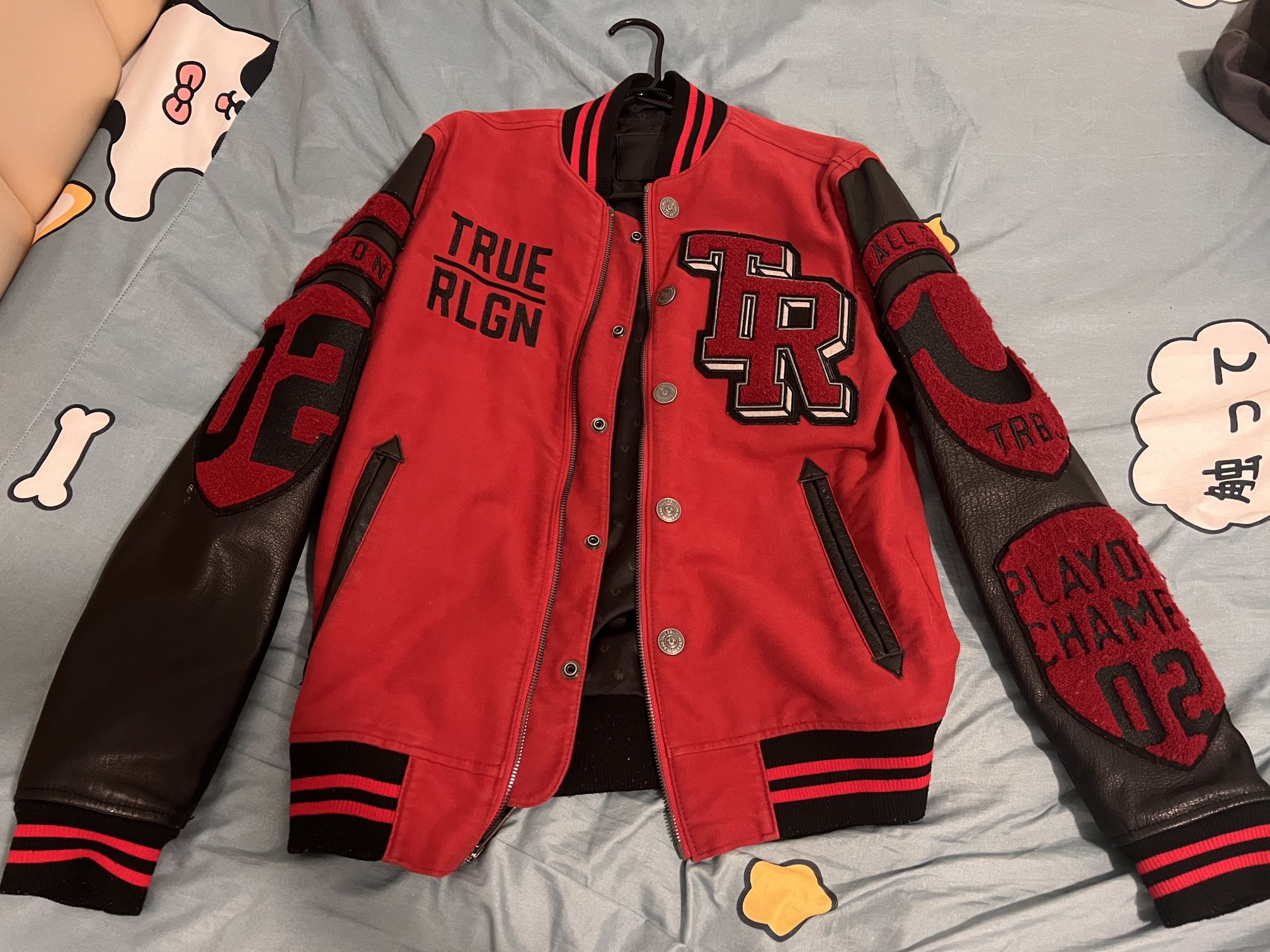 True Religion Men's Small Collegiate Moleskin & Leather Varsity Jacket ...