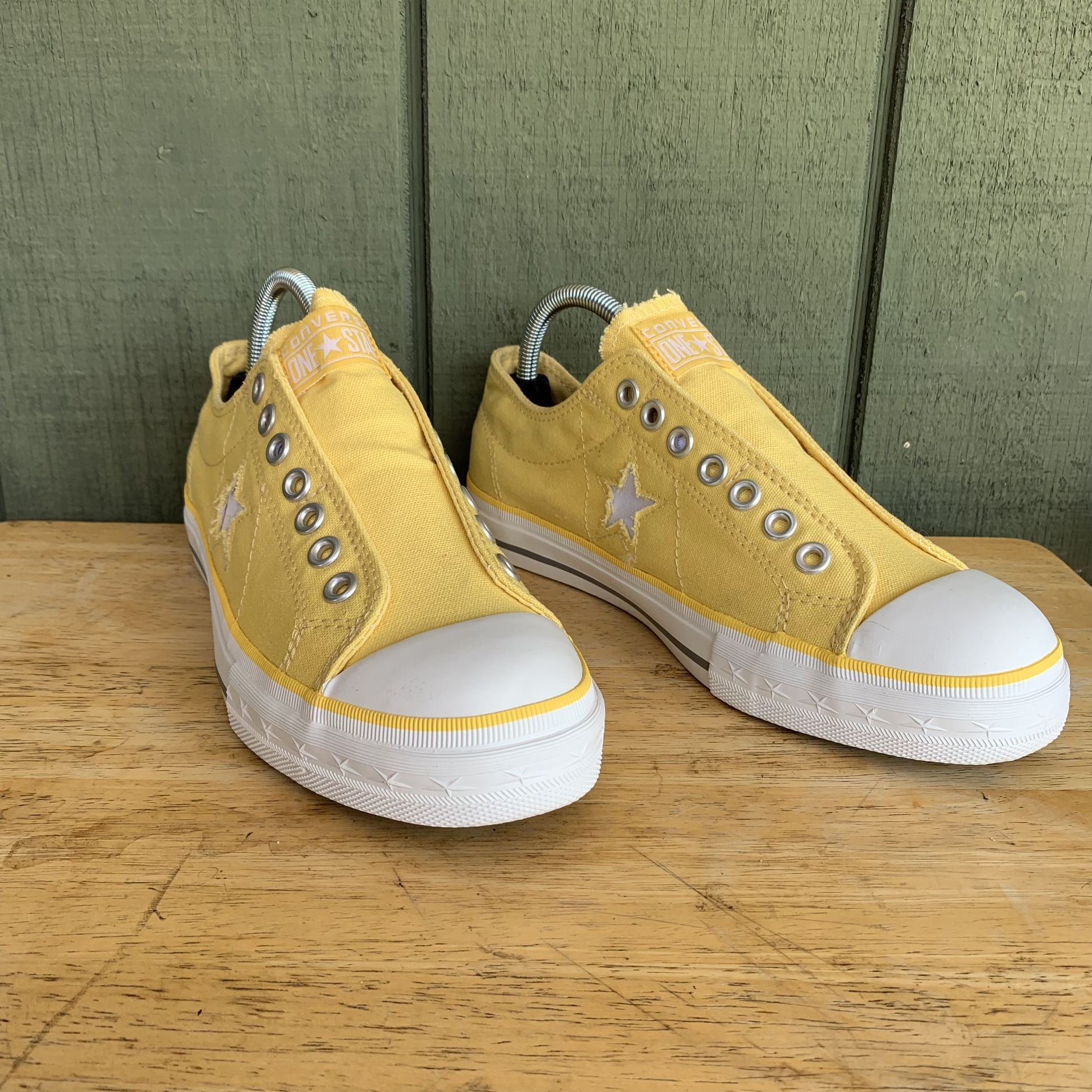 Converse One Star Womens 9.5 Low Top Sneakers Yellow White Canvas Laceless Shoe Women s shoes