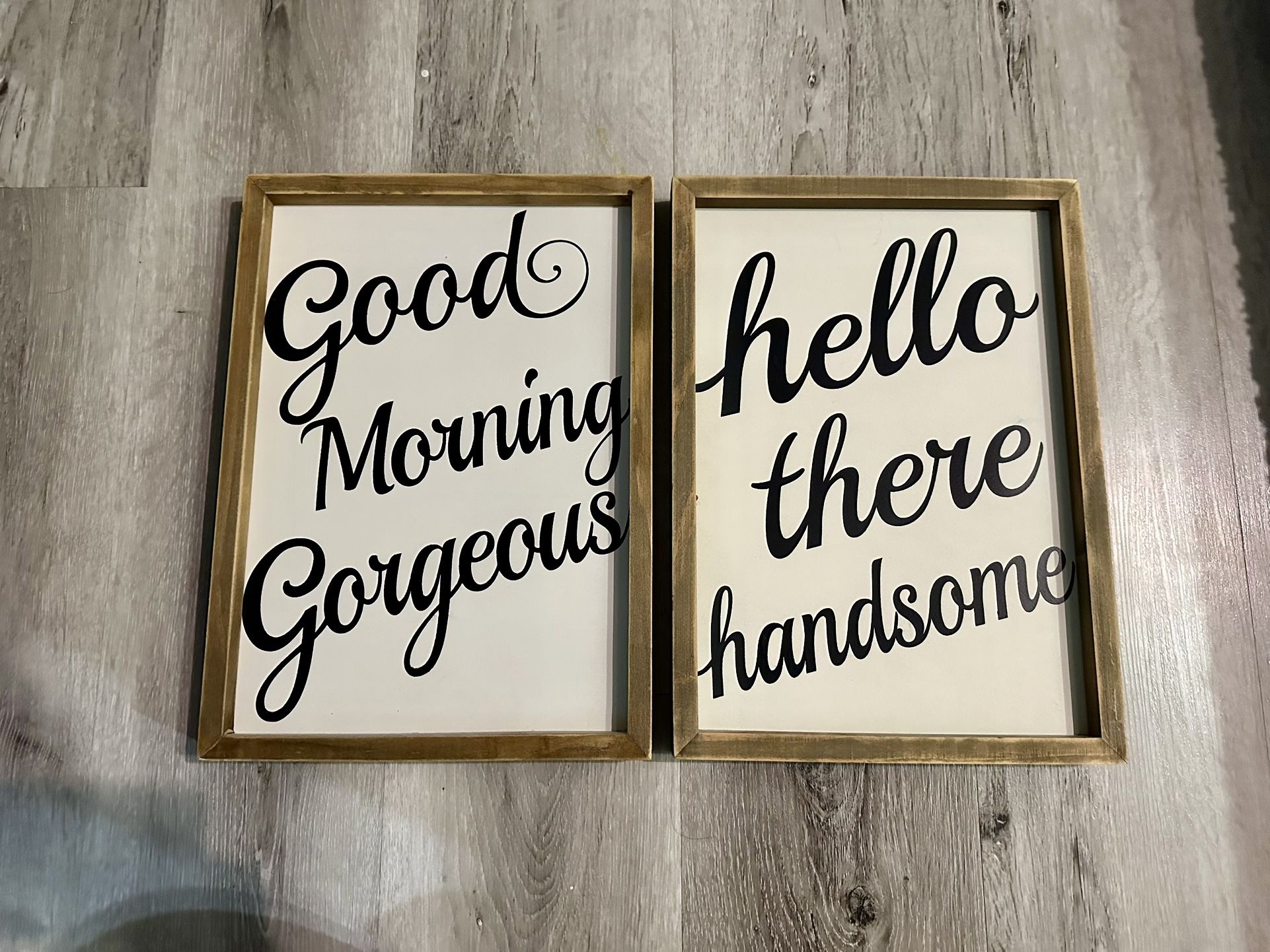 Distressed Framed Set “Good Morning Gorgeous” & “Hello There Handsome ...