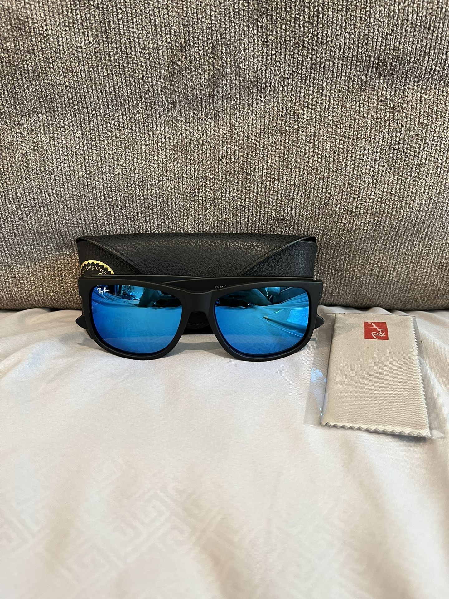 Ray Ban Justin Black Frame Blue Mirror Lens 54 mm Sunglasses RB4165 622 ...