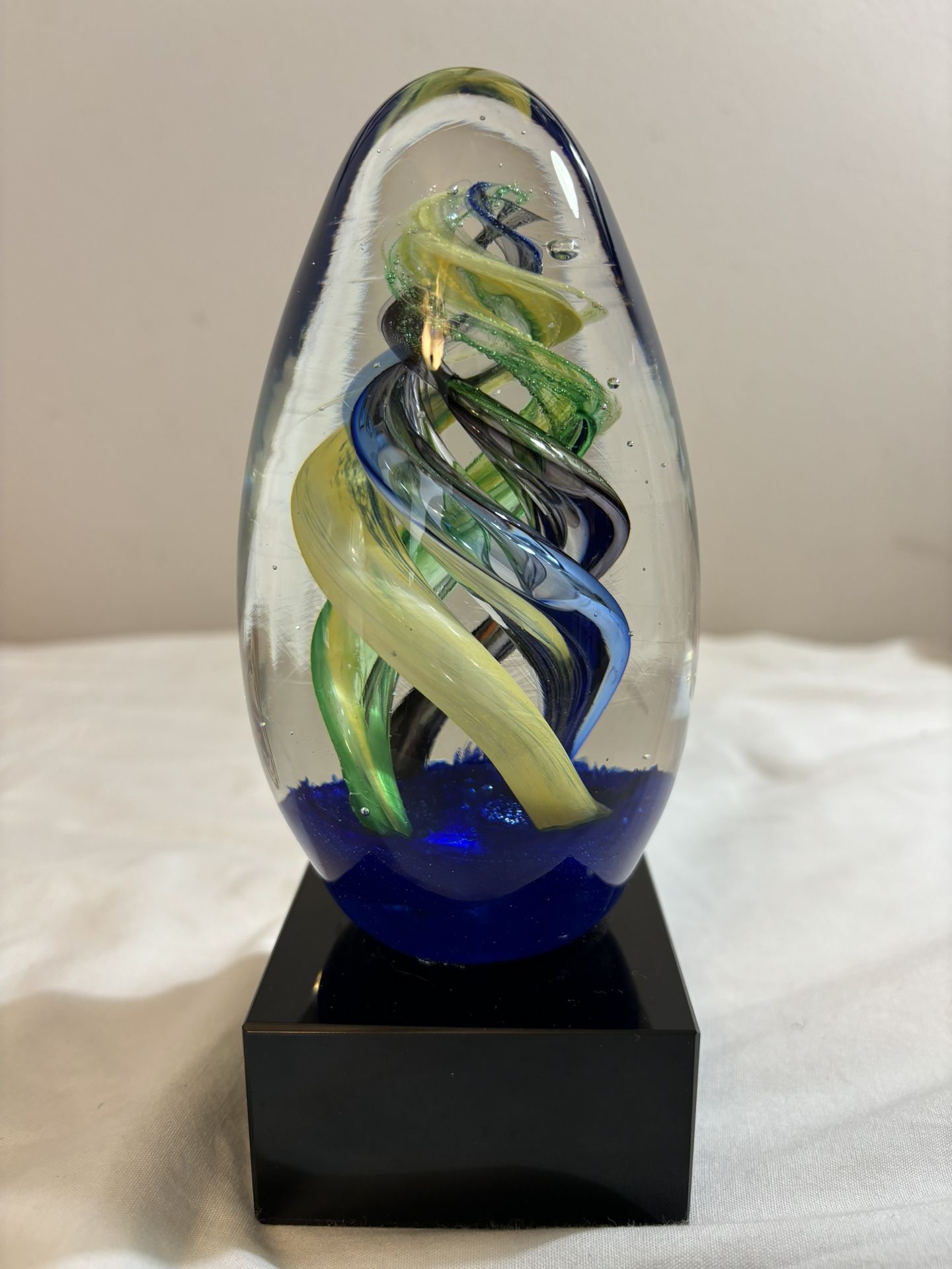 Teardrop Swirl Glass Paperweight Attached To Stone Base for Sale in ...