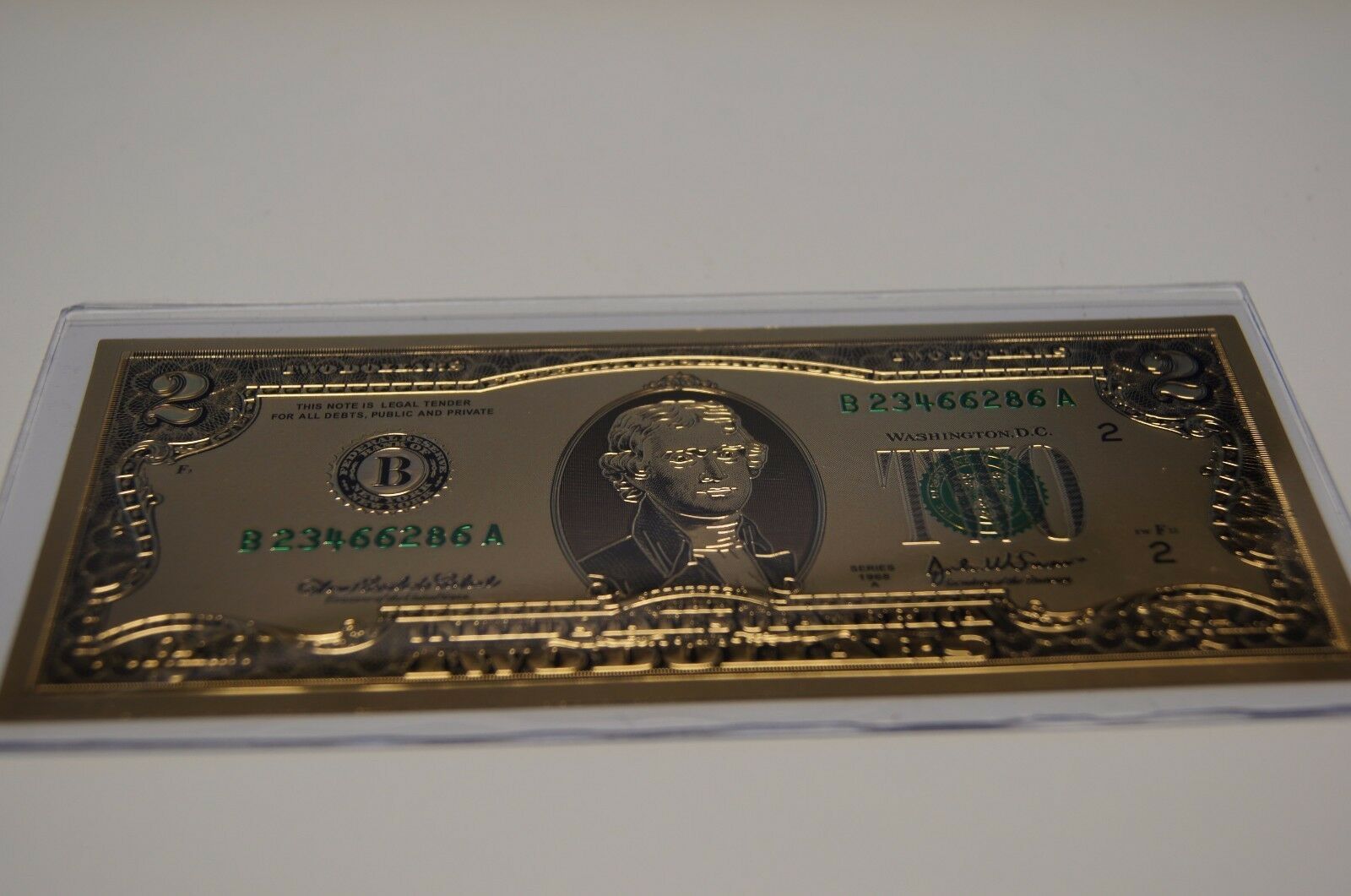 24 KARAT GOLD 2 DOLLAR USA NOTE-GREEN SEAL-EACH IN RIGID PVC BILL ...