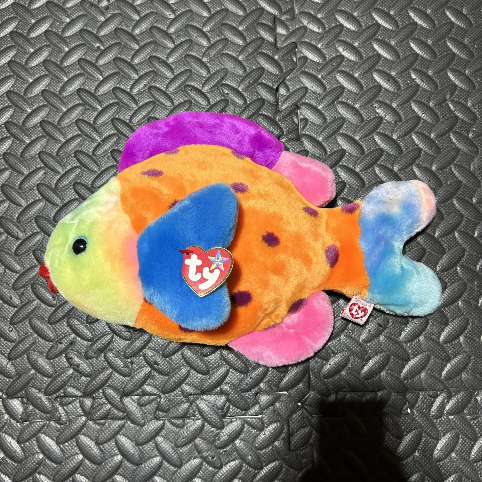 TY Lips Beanie Baby Buddies Tye Dye Large Plush Fish 1999 Retired NEW ...