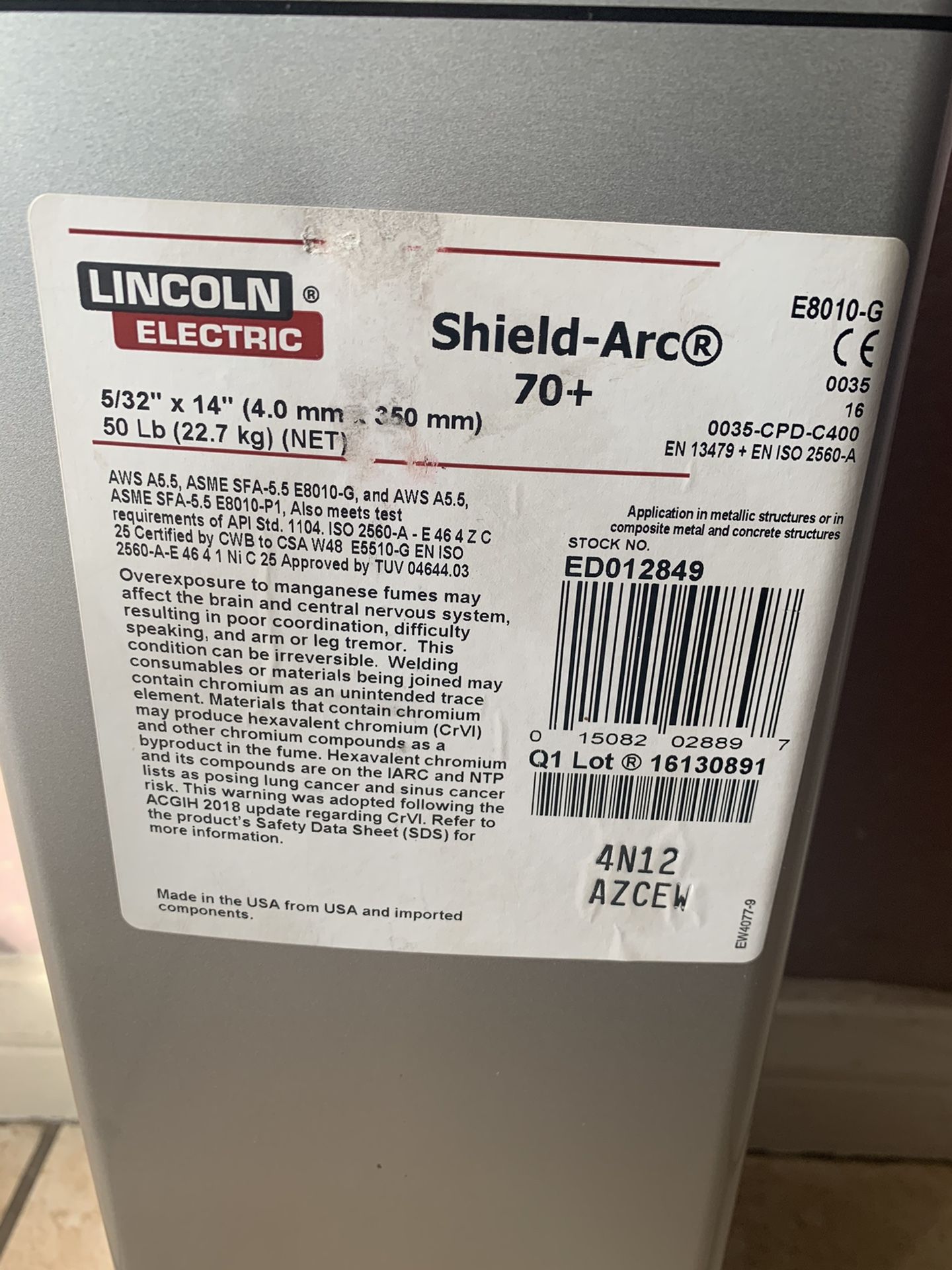 LINCOLN ELECTRIC 8010-G ARC WELDING ROD 5/32 70+ SHIELD ARC for Sale in ...