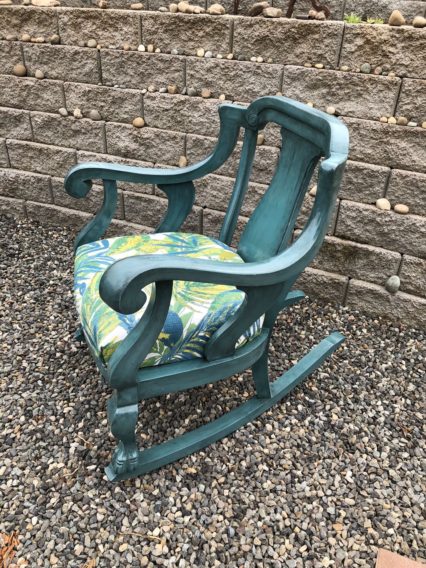 Antique Empire Revival solid walnut mahogany rocking chair clawfoot ...