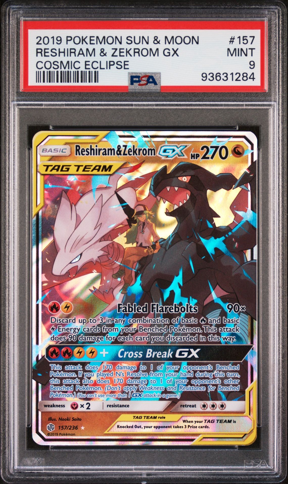 PSA 9 Reshiram & Zekrom GX 157/236 Tag Team 2019 Pokémon Card Cosmic Eclipse for Sale in San ...