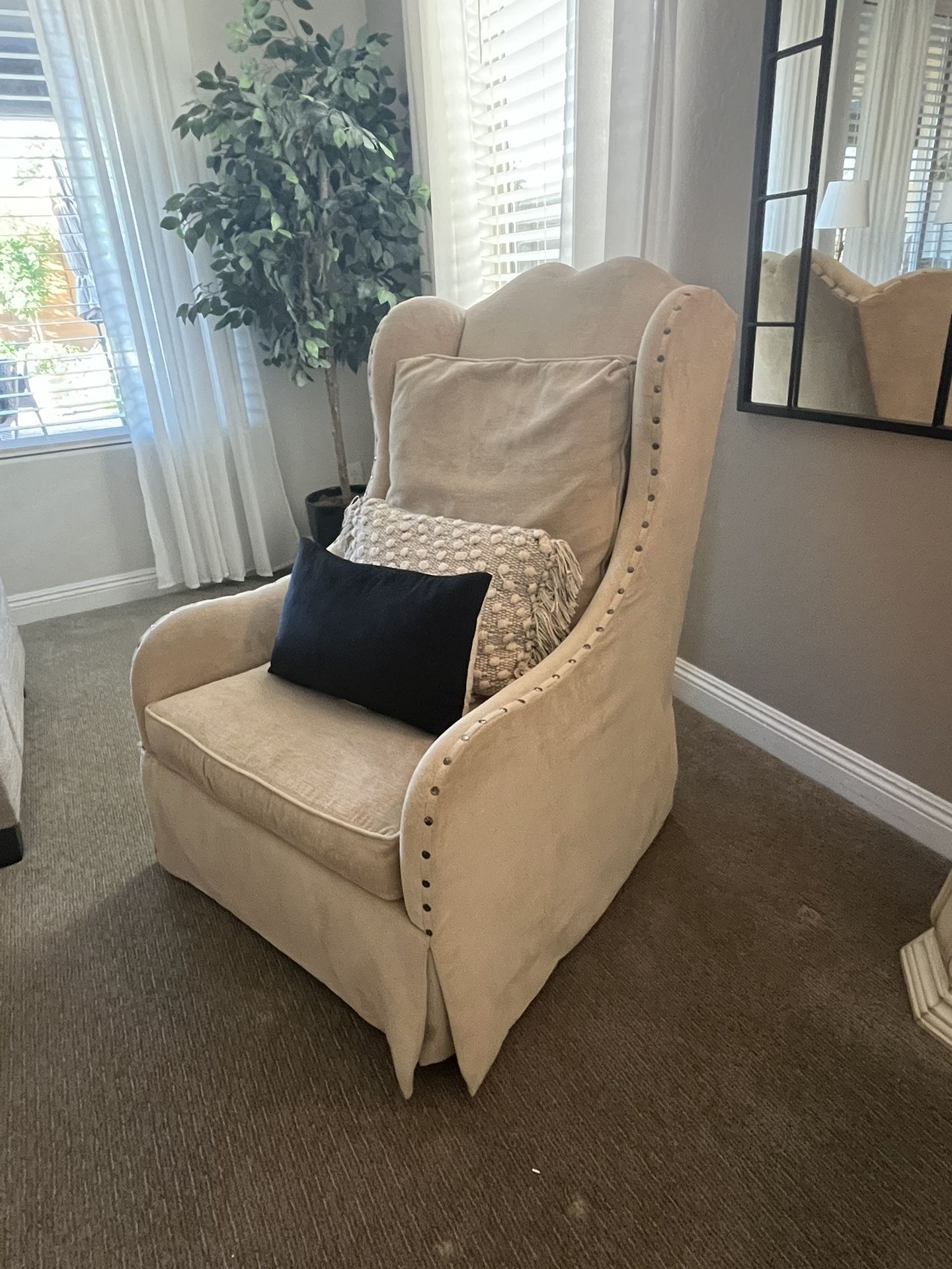 2- Beautiful Cream Colored Custom Caracole Chairs With Hammered Nail ...