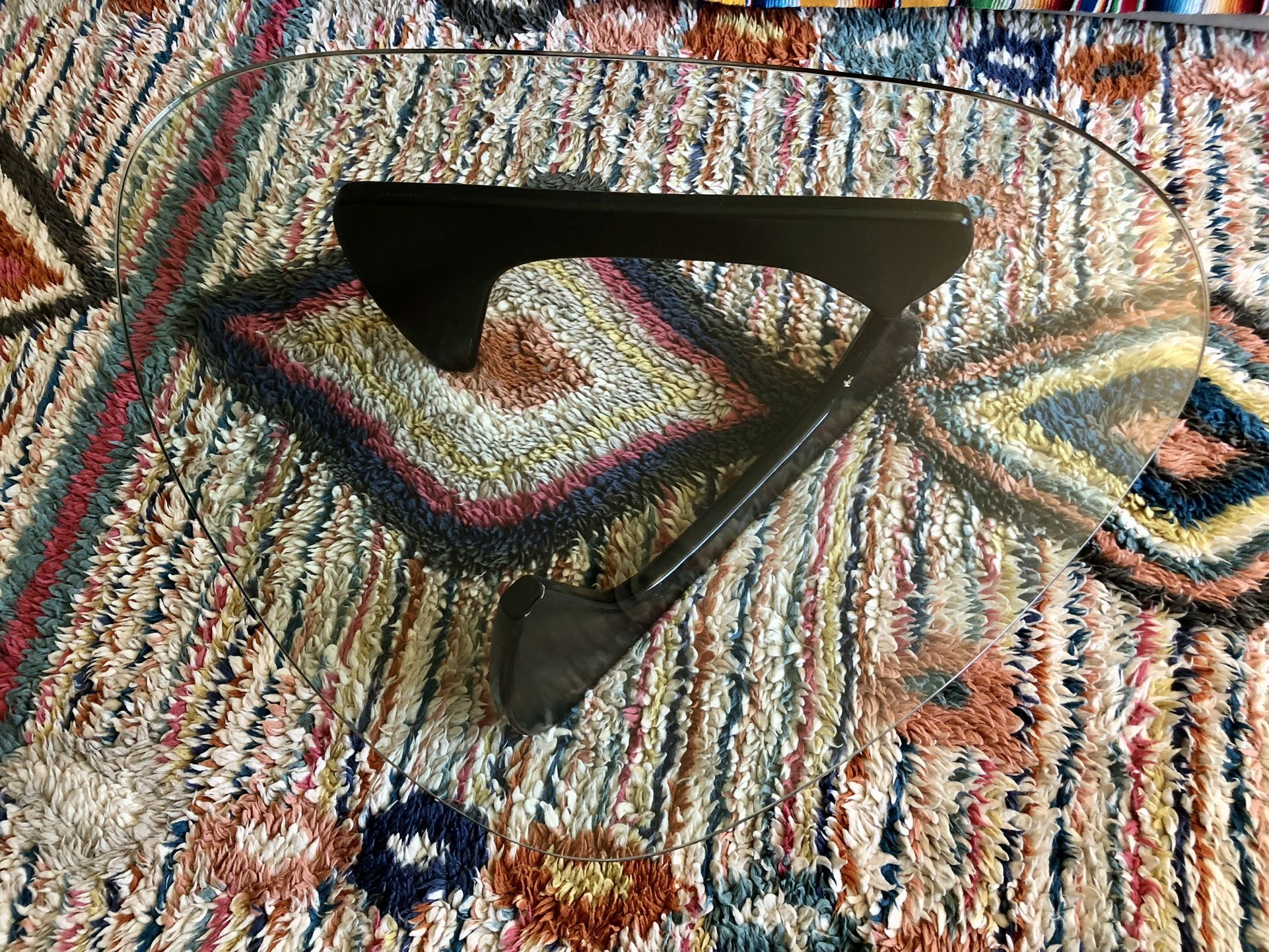 Noguchi Style Coffee Table Modern Glass Top With Wood Base for Sale in ...