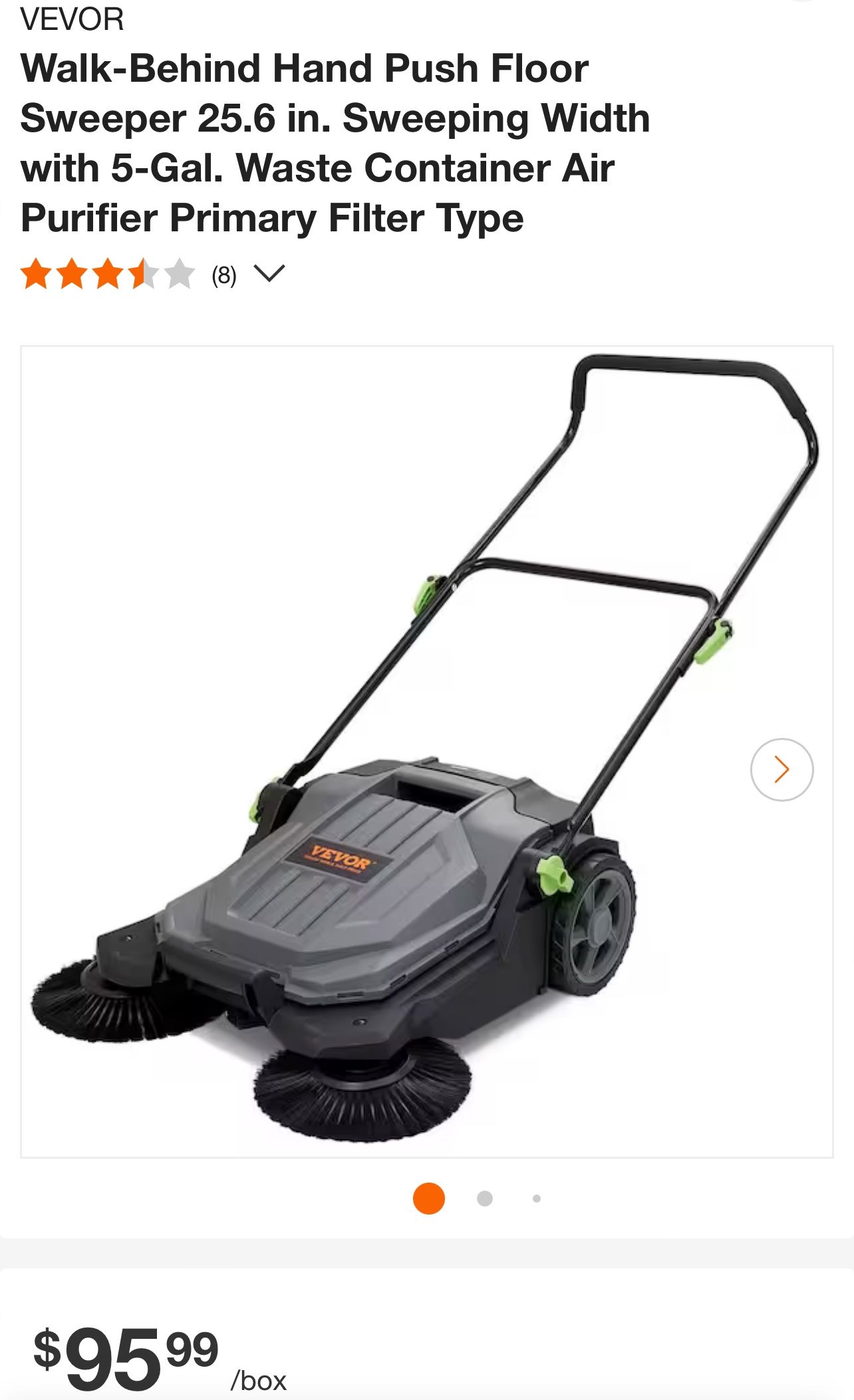 VEVOR Walk-Behind Hand Push Floor Sweeper 25.6 in. Sweeping Width with ...