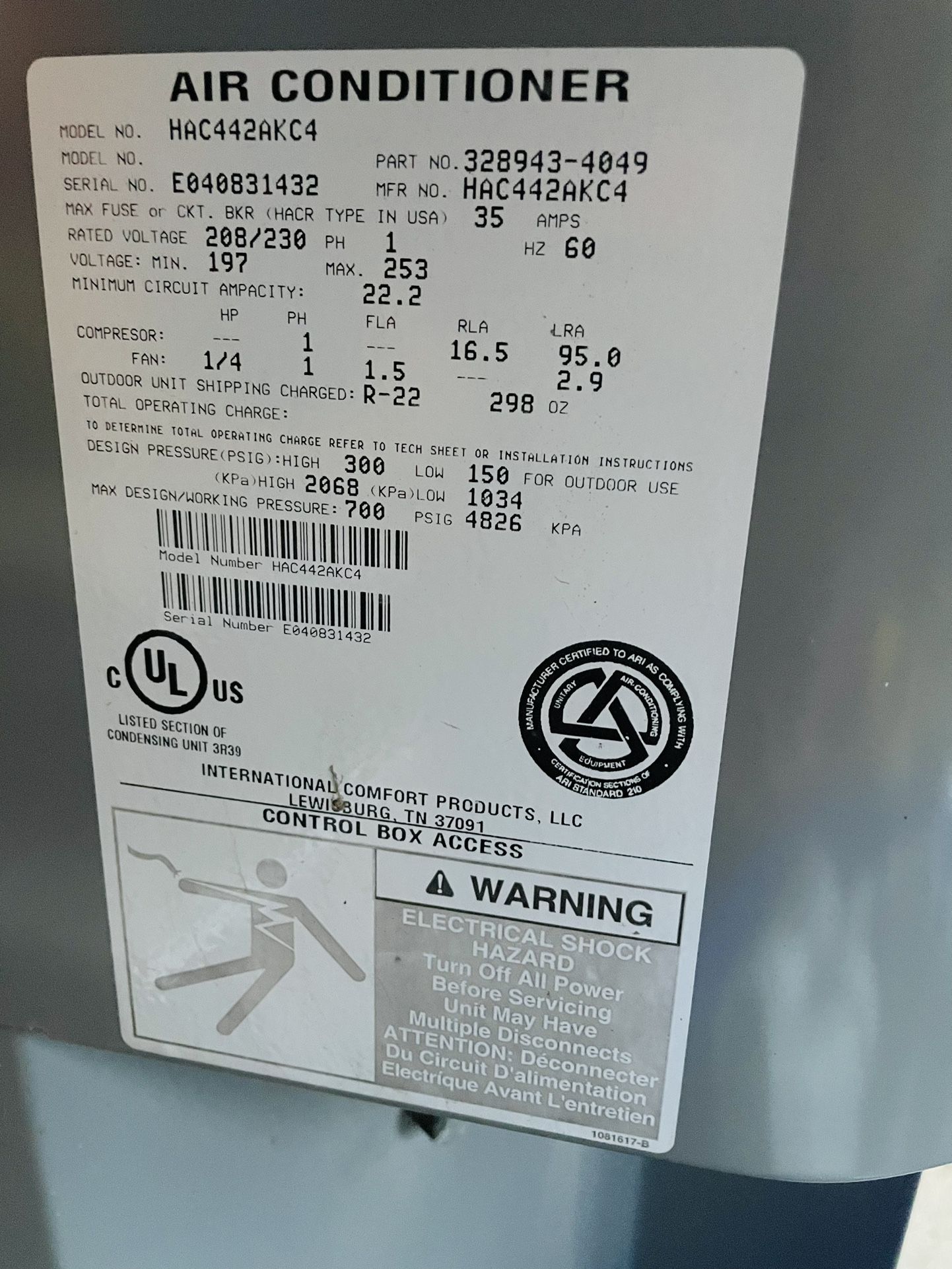 ICP 14 Seer 3.5 Ton R22 Condenser for Sale in Naperville, IL - OfferUp